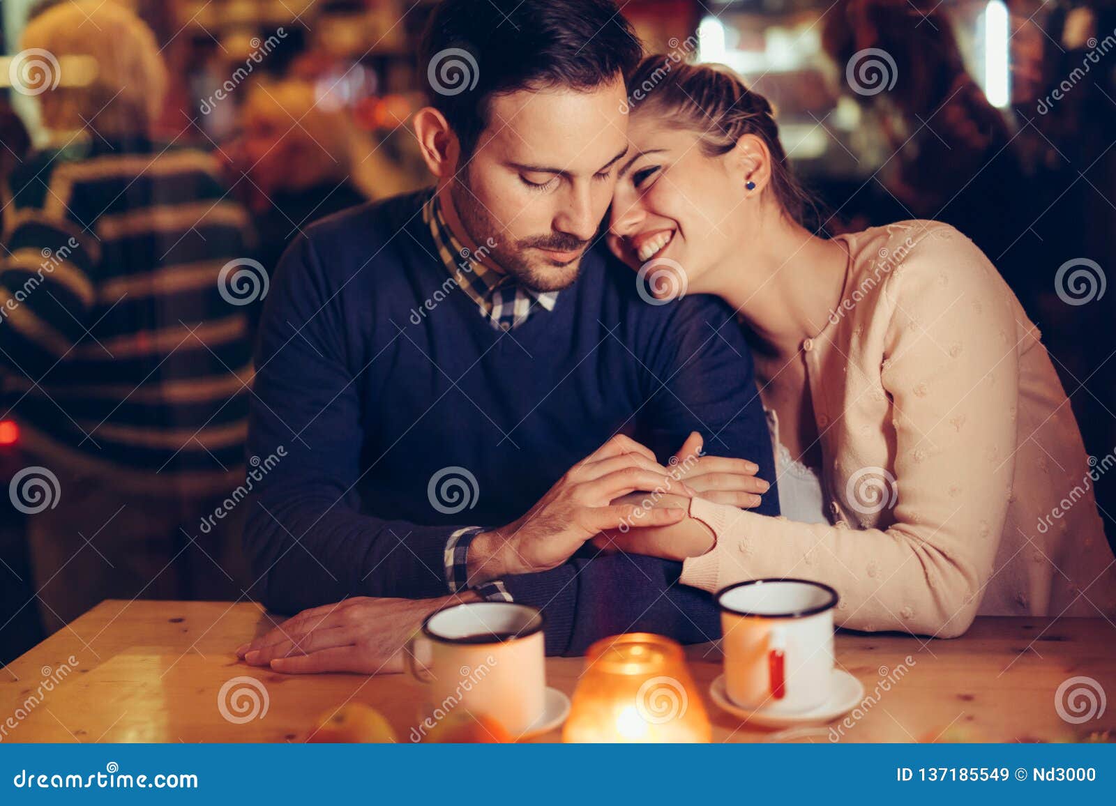 Romantic Couple Dating in Pub at Night Stock Image - Image of romantic ...