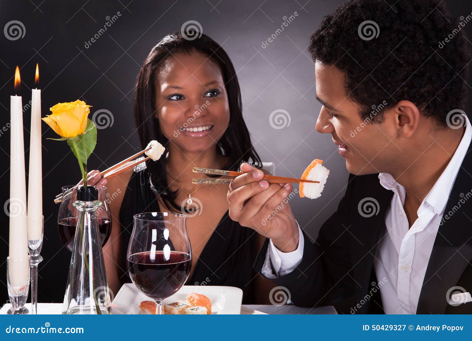 Romantic Couple Eating Sushi Stock Image - Image of beauty, happy: 50429327