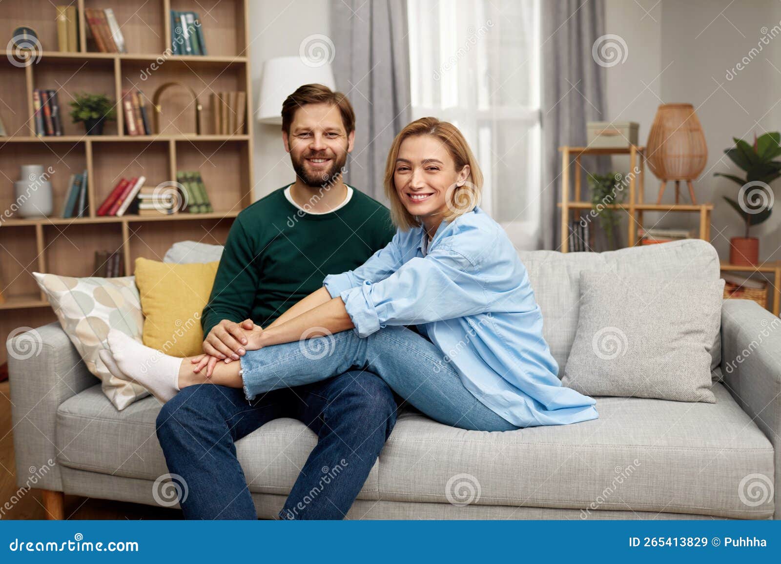 Romantic Couple Embracing Sofa Happy Couple Relaxing On Couch At Home