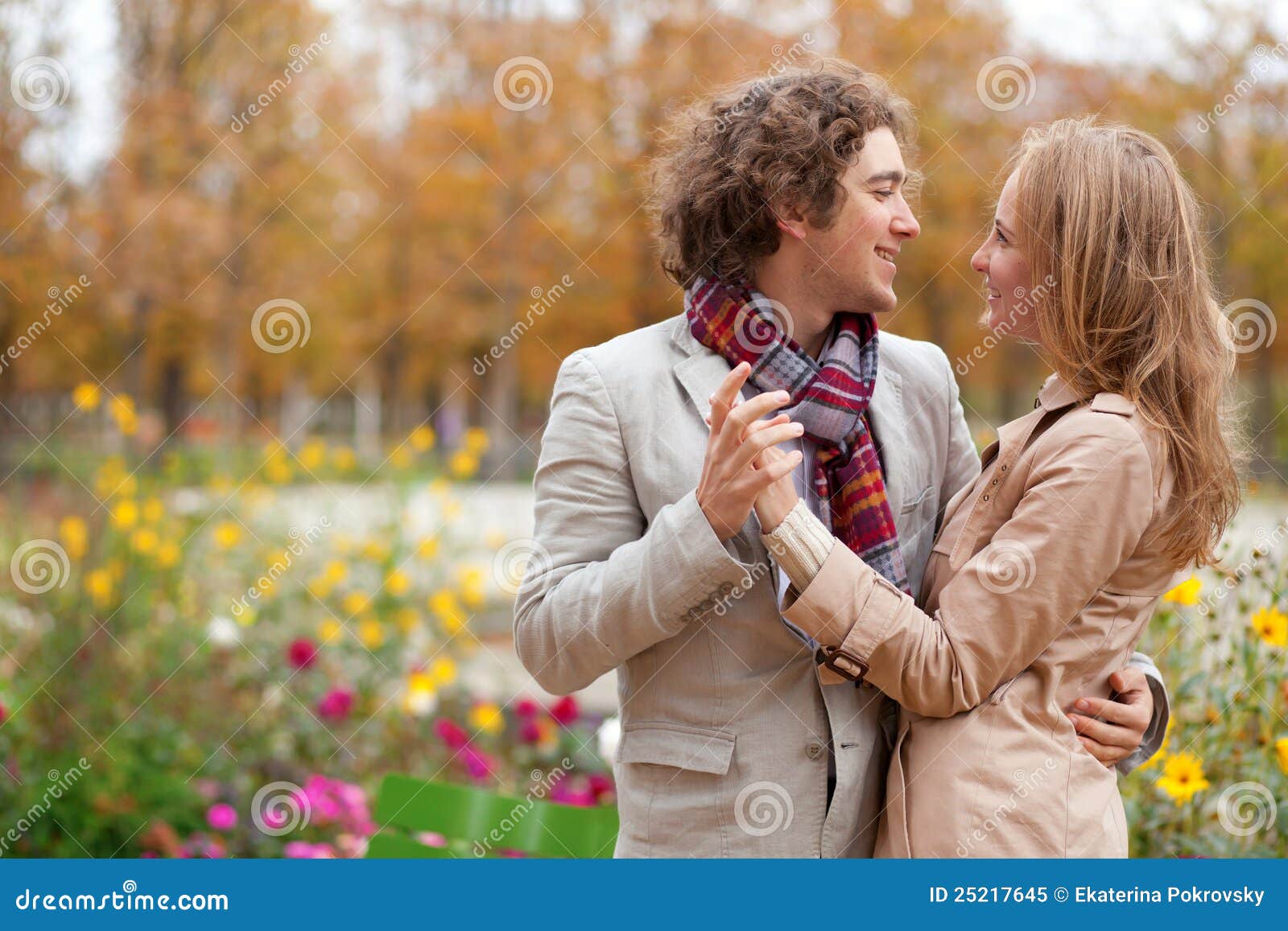 Romantic Couple at Fall, Having a Date Stock Image - Image of garden ...