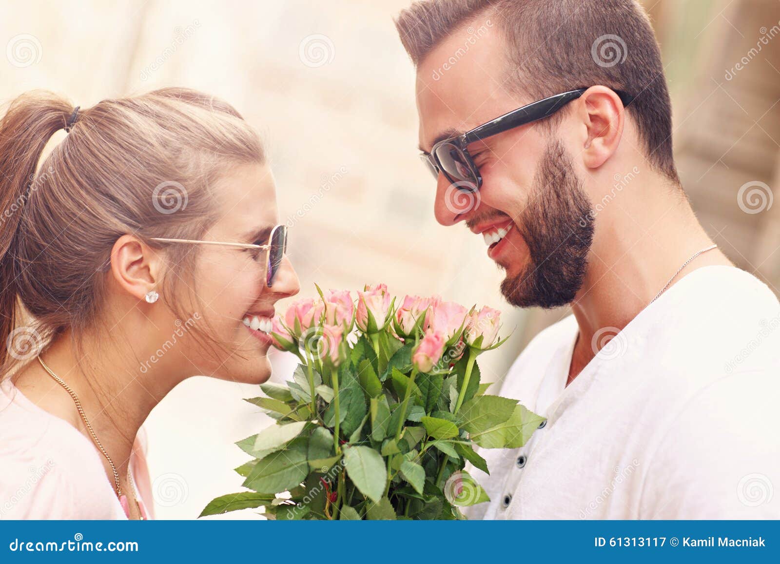 Romantic Couple with Flowers Stock Image - Image of attractive, people ...