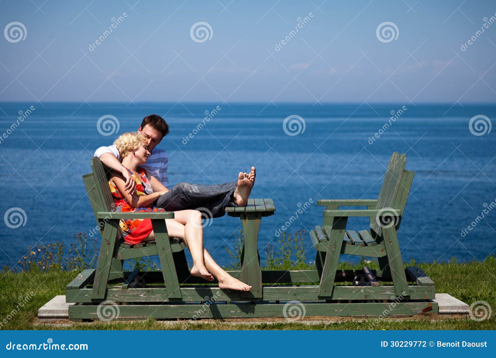 Romantic Couple Sitting on the Bench Stock Photo - Image of ...