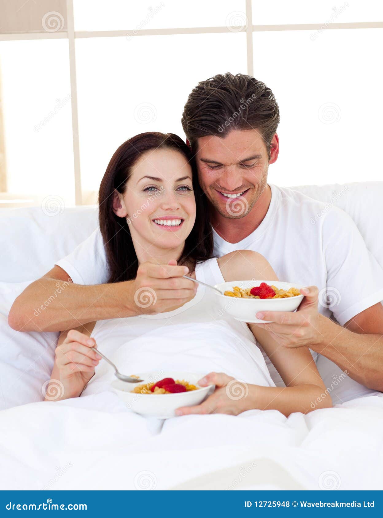 Romantic Couple Having Breakfast Stock Photo - Image of happiness ...