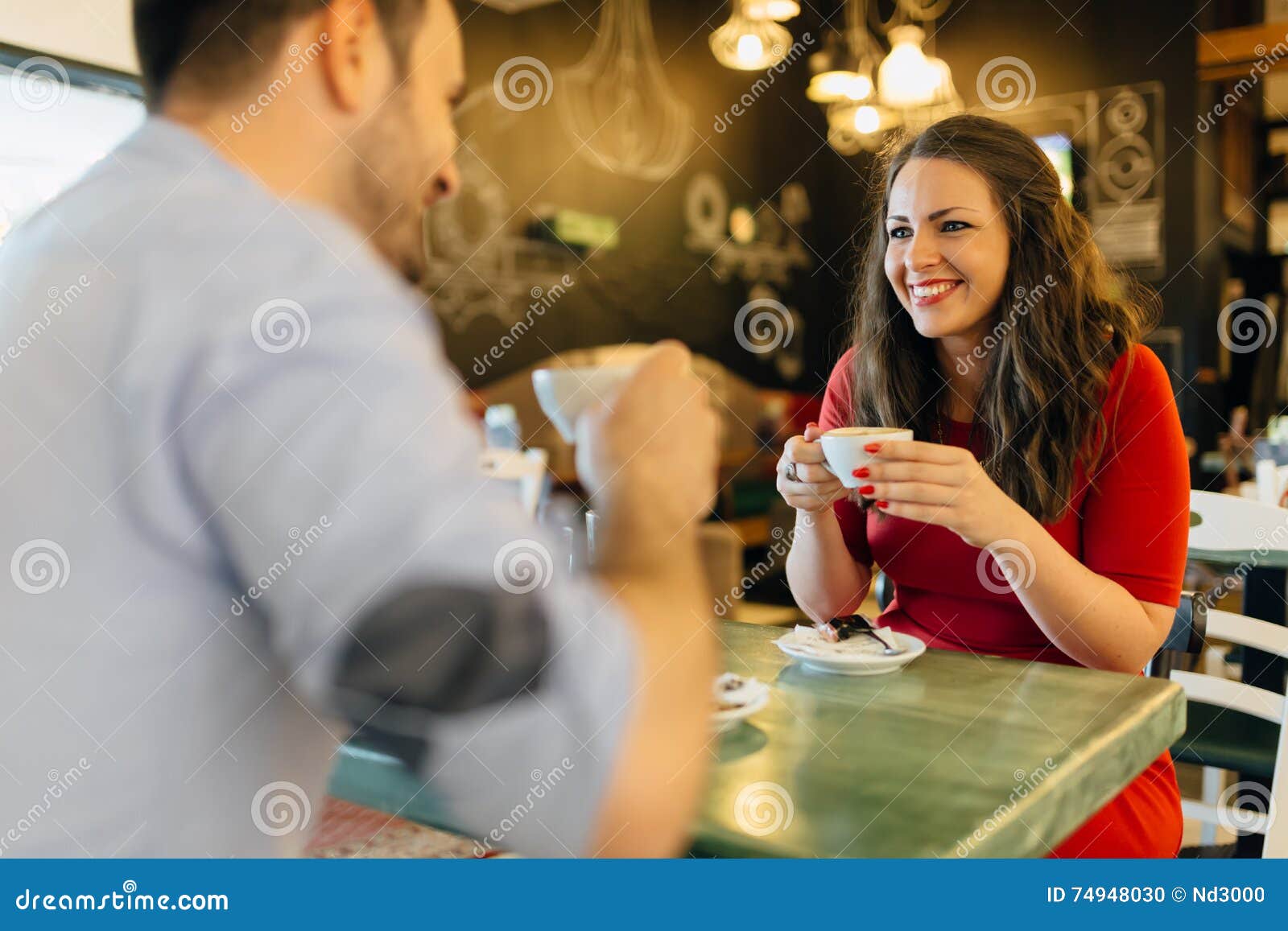 Romantic Couple Having Coffee Stock Photo - Image of beautiful, coffee ...