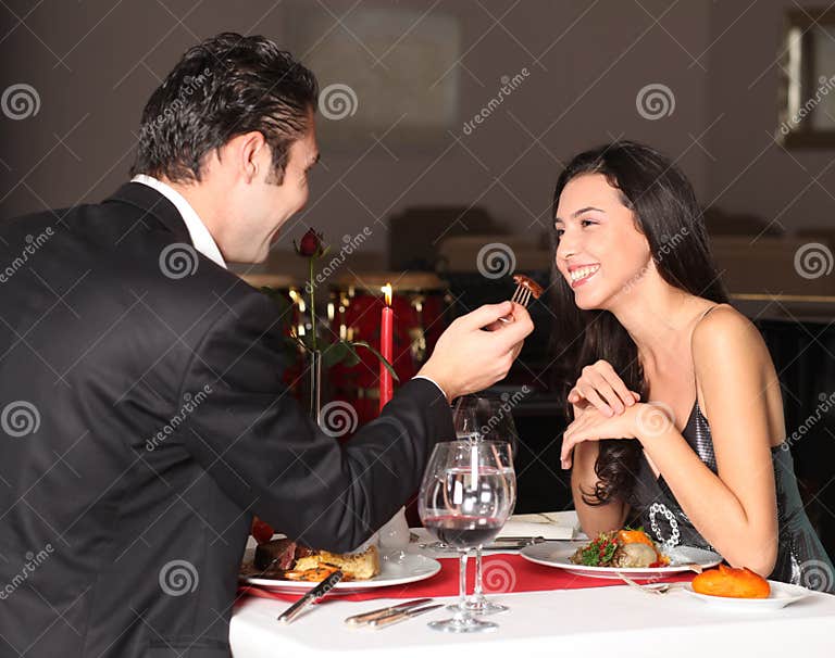 Romantic Couple Having Dinner Stock Photo - Image of feeding ...