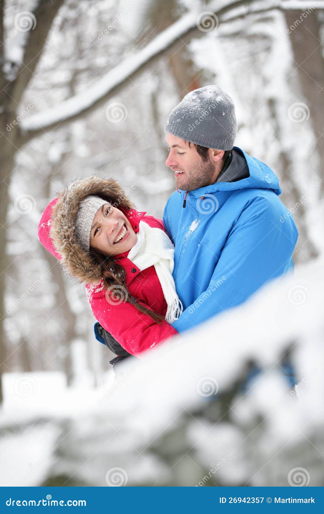 Romantic Couple Hugging in the Snow Stock Image - Image of embrace ...
