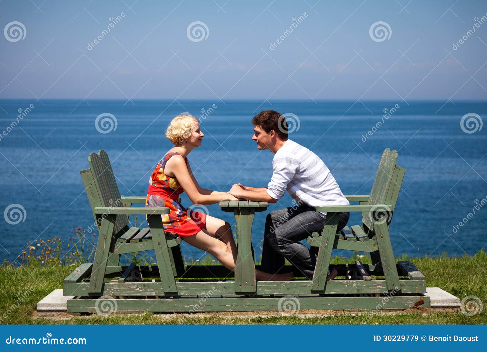 Romantic Couple Sitting on the Bench Stock Image - Image of nature ...