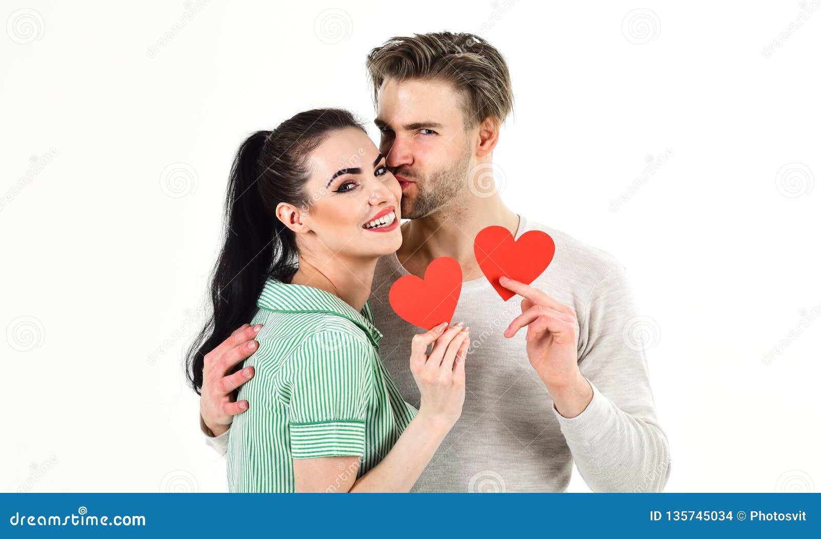 Romantic Couple In Love Hug Handsome Unshaven Man And Pretty Girl In