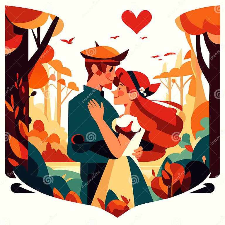 Romantic Couple In Love Man And Woman In Love In Autumn Park Stock