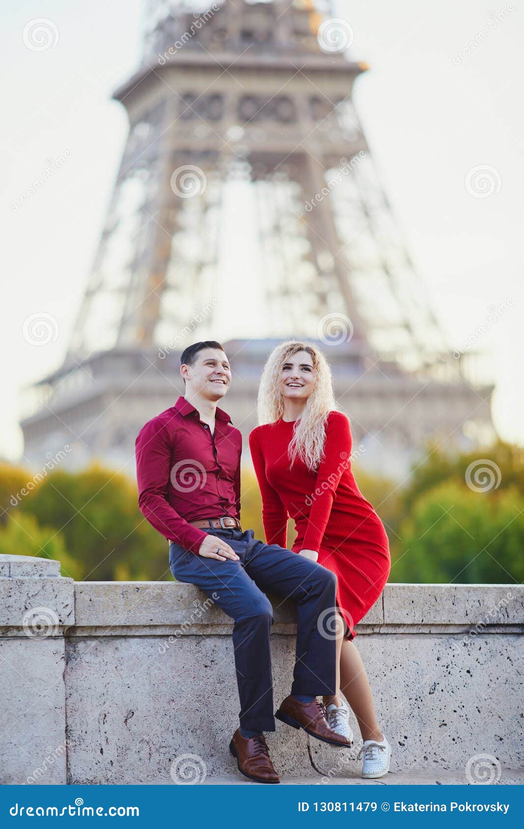 Romantic Couple In Love Near The Eiffel Tower Stock Image Image Of