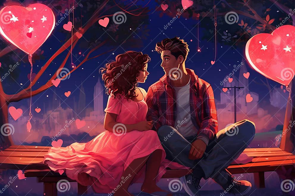 Romantic Couple Lovers In Park Under Trees Romantic Date Night Under