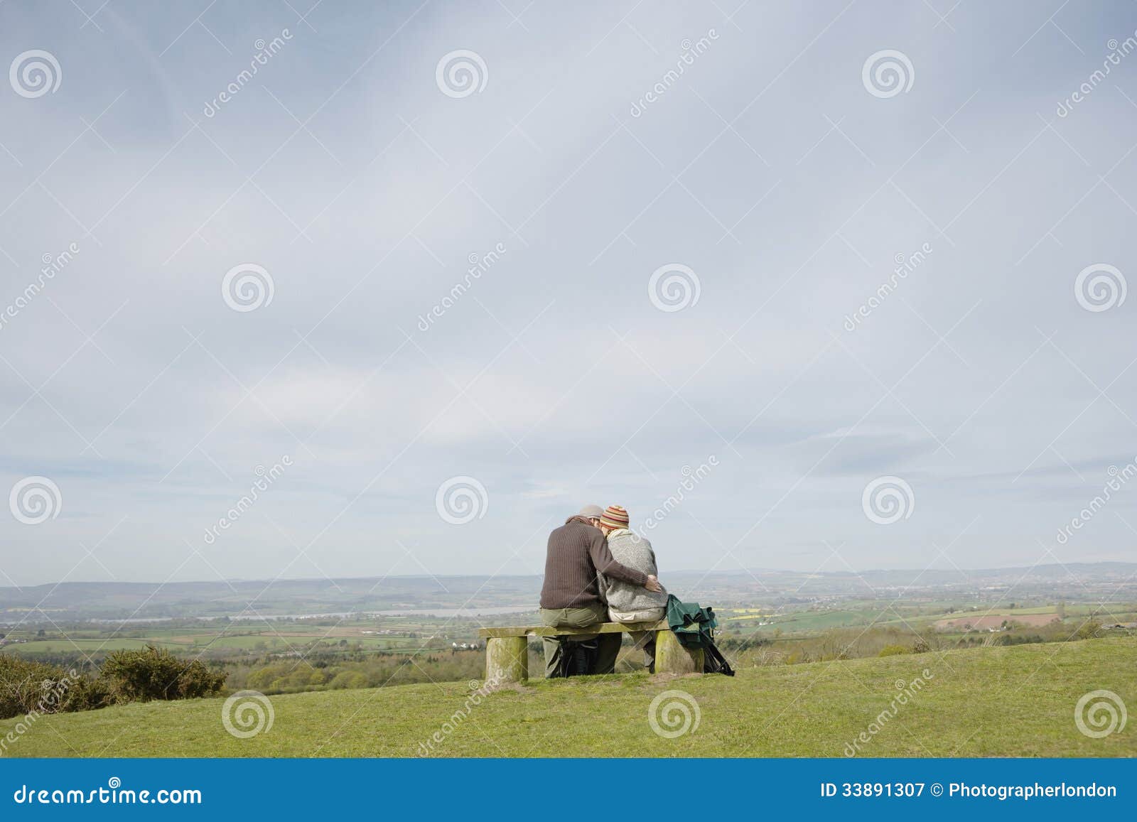 Romantic Couple on Park Bench Stock Image - Image of backpack, park ...