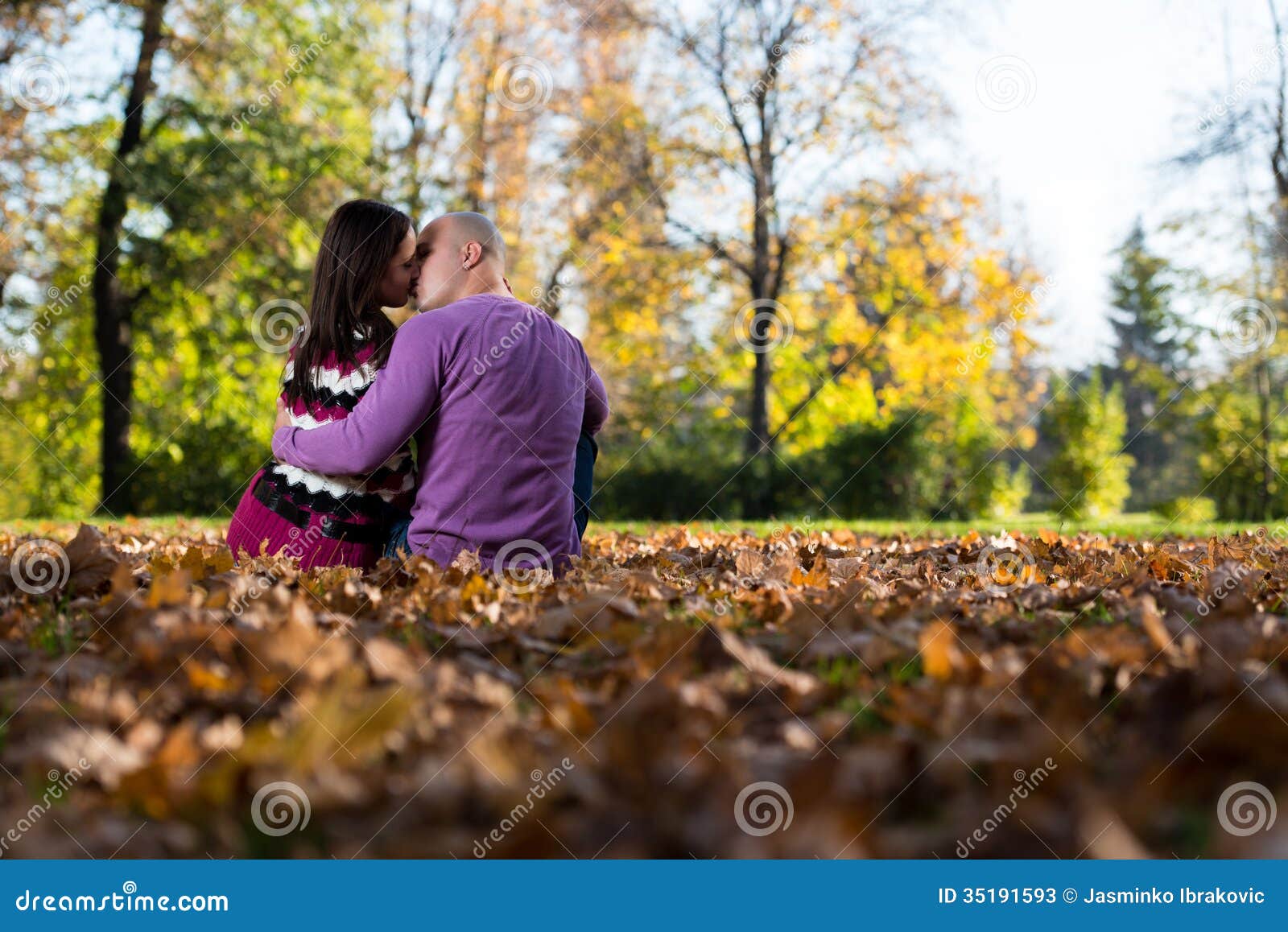 Romantic Couple in a Park stock image. Image of embracing - 35191593