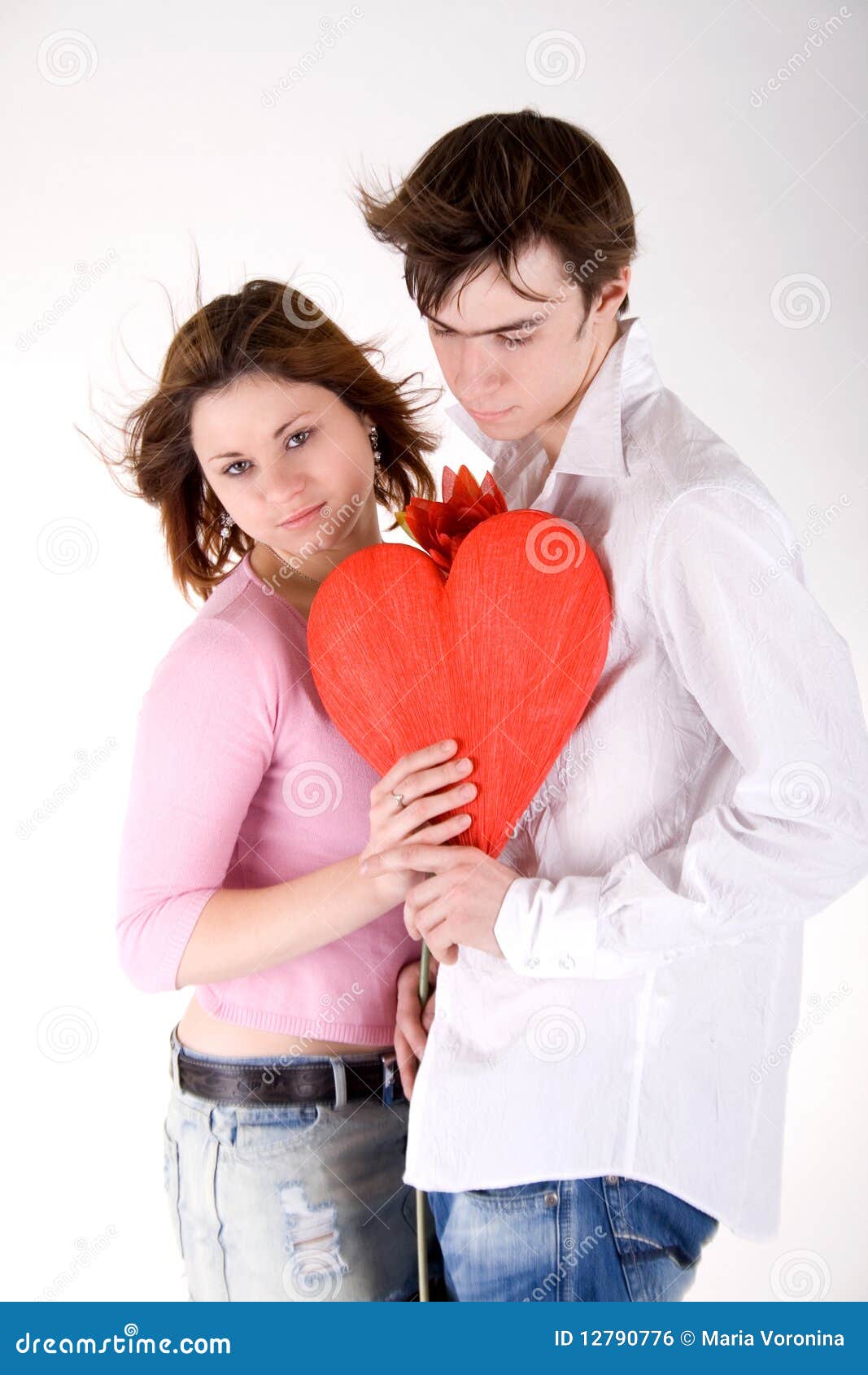 Romantic Couple with Red Heart Stock Photo - Image of caucasian, hands ...