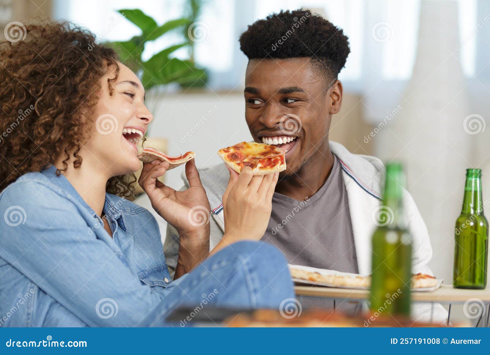 Romantic Couple Sharing Pizza Stock Photo - Image of carefree ...