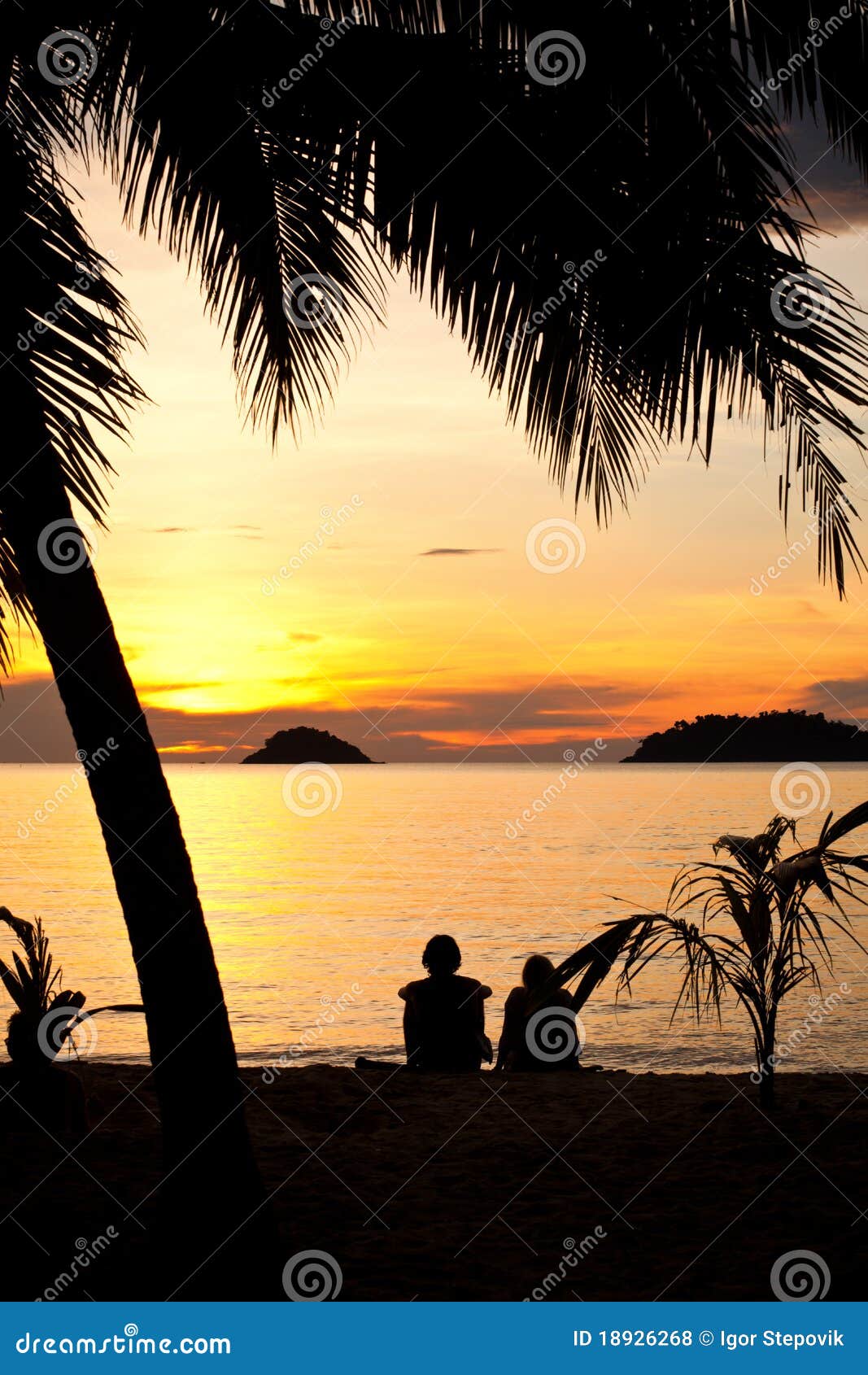 Romantic Couple Sitting on a Beach at Sunset Stock Photo - Image of ...