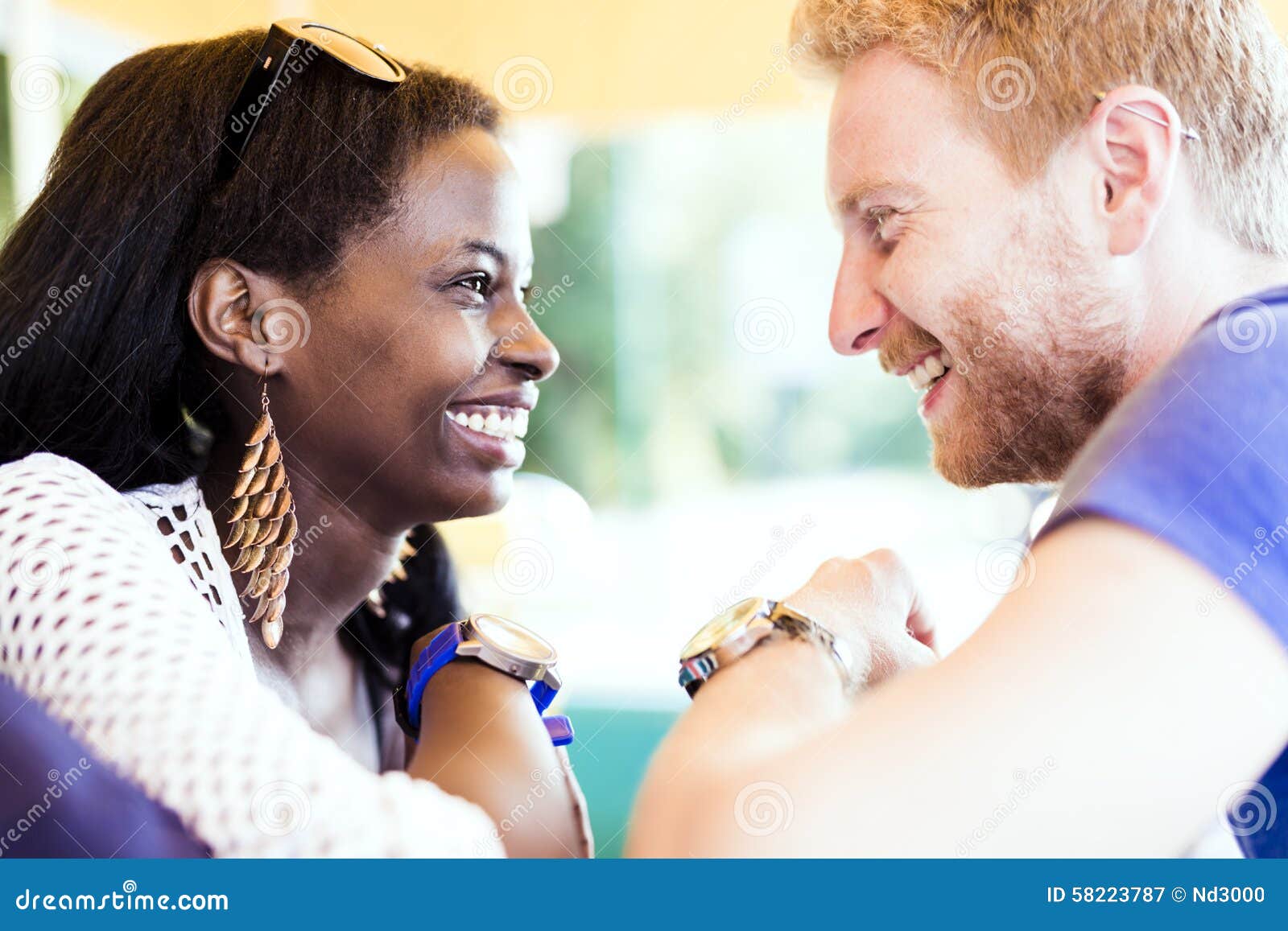 Romantic Couple Smiling while Looking into Each Others Eyes Stock Image ...