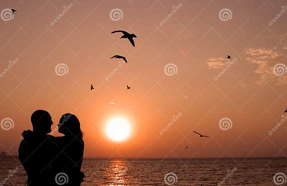 Romantic couple at sunset stock image. Image of attachment - 330089