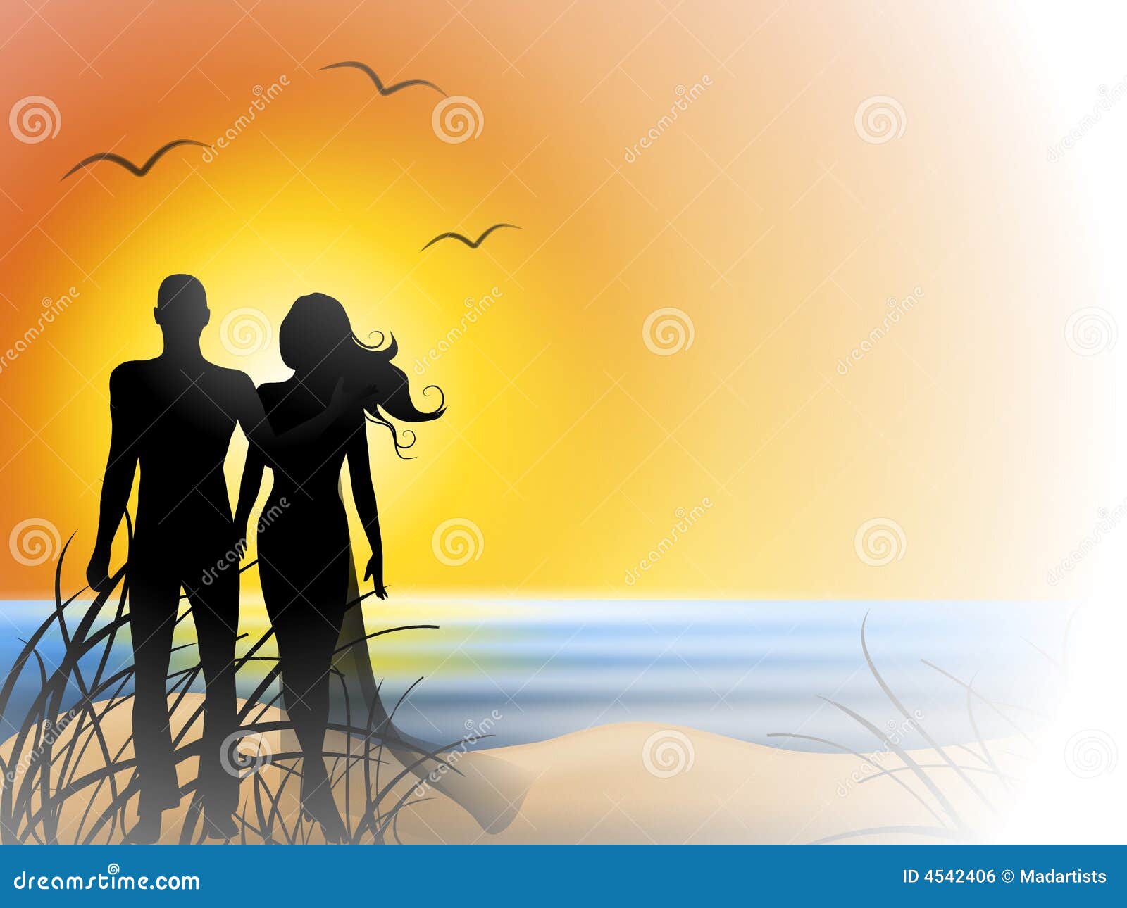 Romantic Couple Sunset Beach Stock Illustration - Illustration of ...
