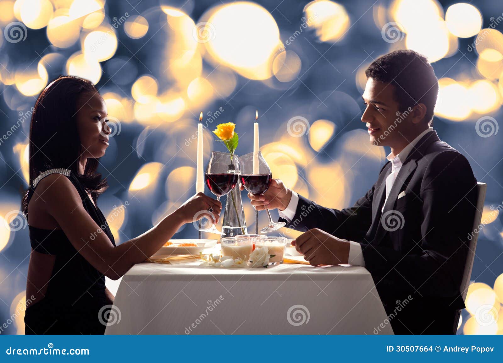 Romantic Couple Toasting Red Wine Stock Photo - Image of hold, female ...