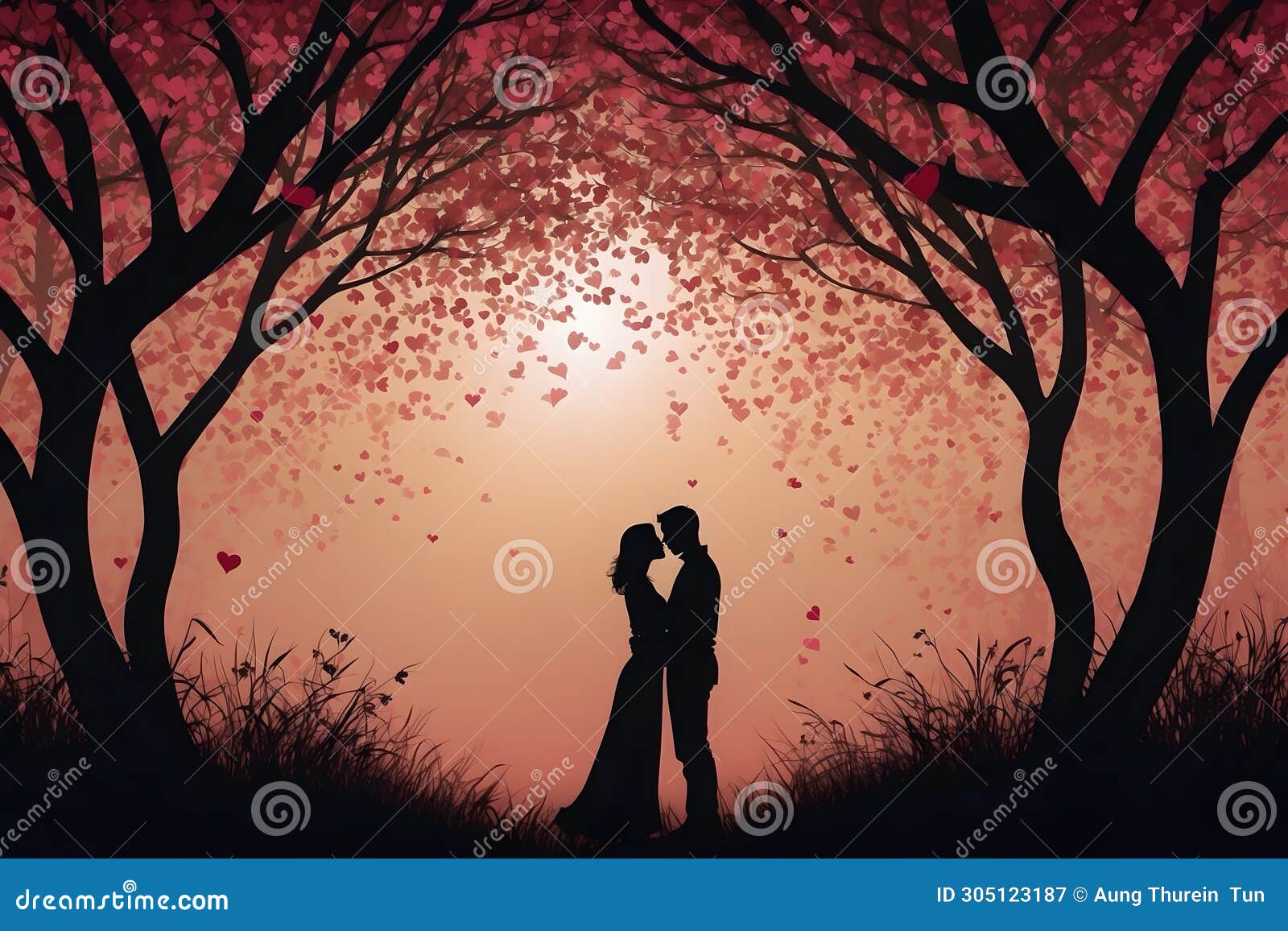 A Romantic Couple Under a Tree with Valentines Vibes Stock Image ...