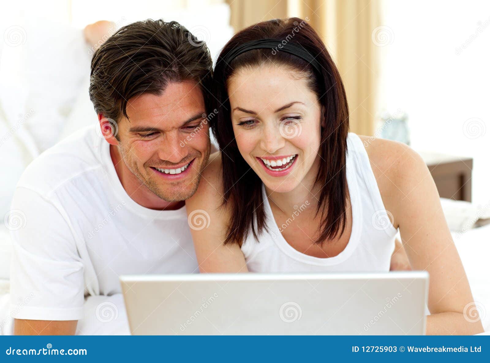 Romantic Couple Using Laptop Stock Image - Image of interior, adult ...