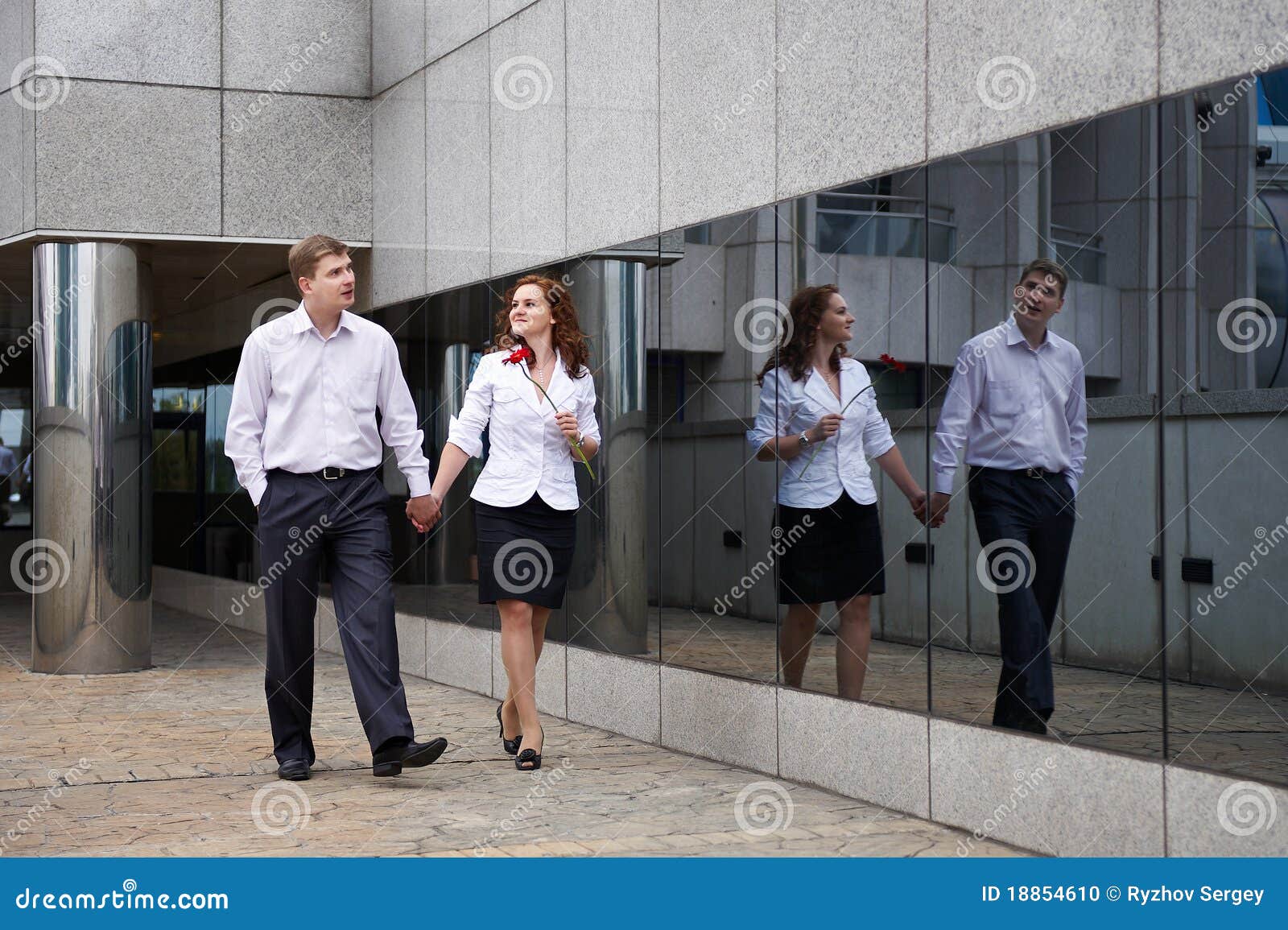 Romantic Couple on Walk Along Mirror Stock Photo - Image of black ...