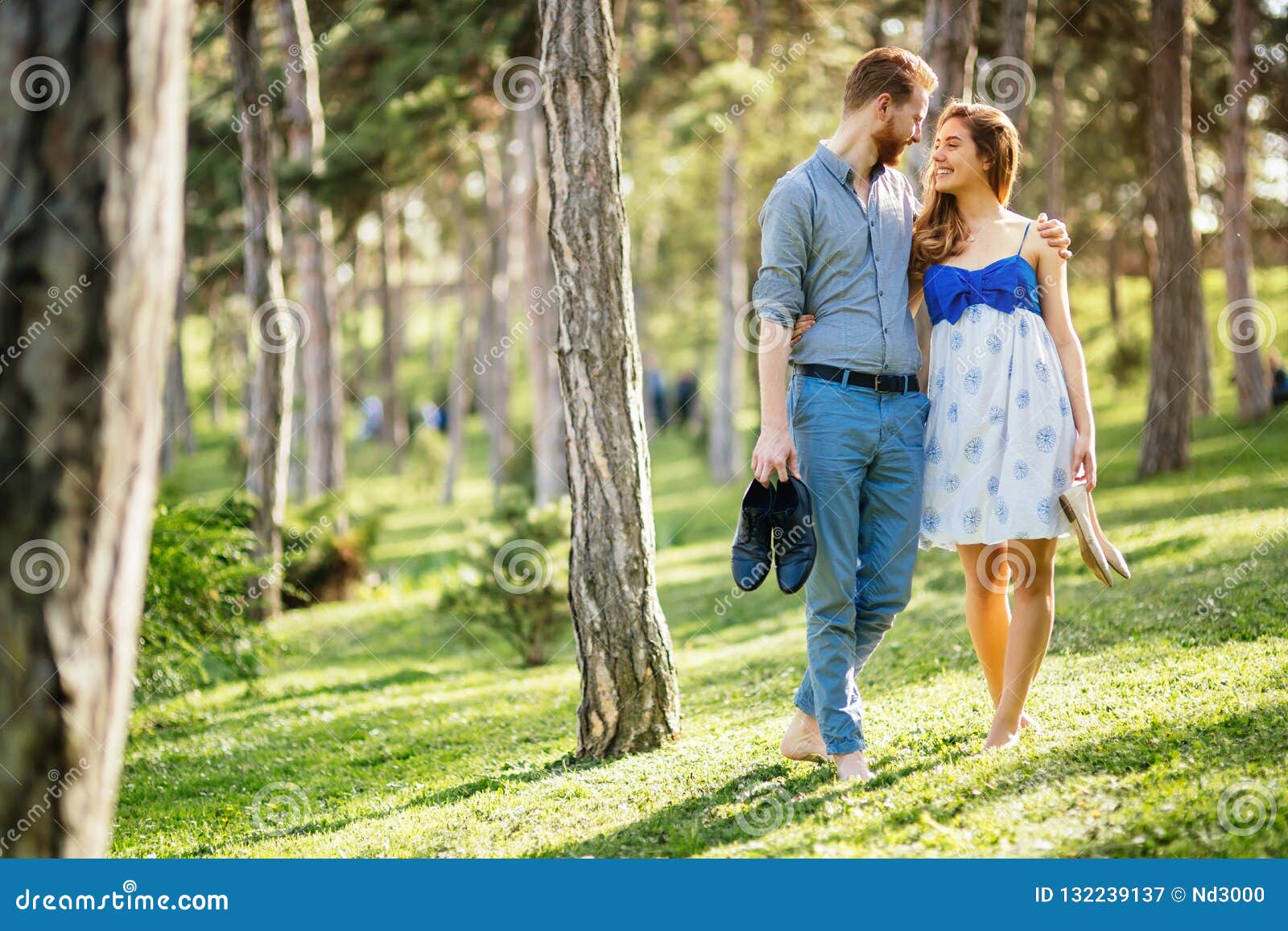 Romantic Couple Walking Forest Stock Image - Image of leisure, park ...