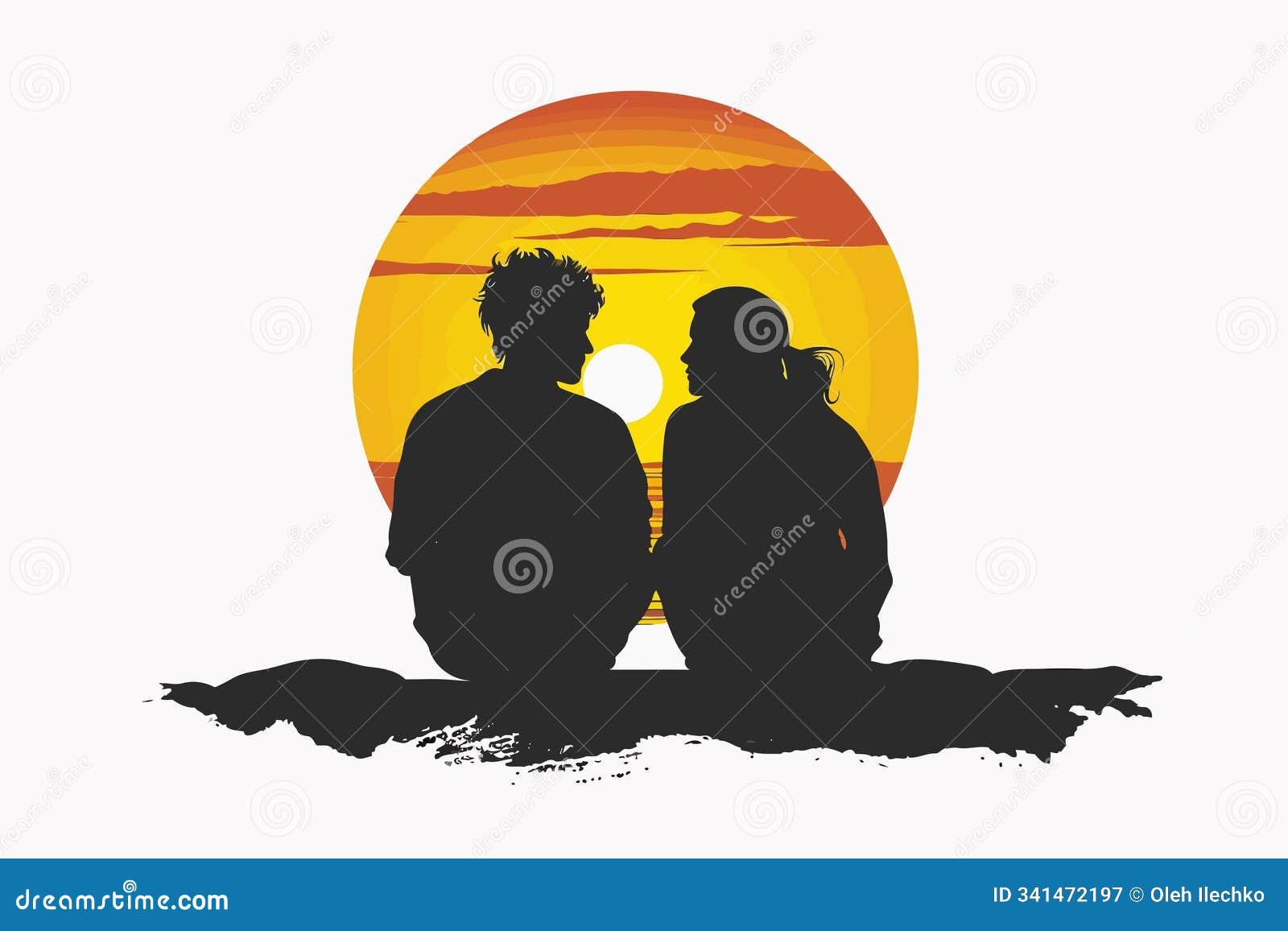 Romantic Couple Watching the Sunset Together Isolated Stock ...