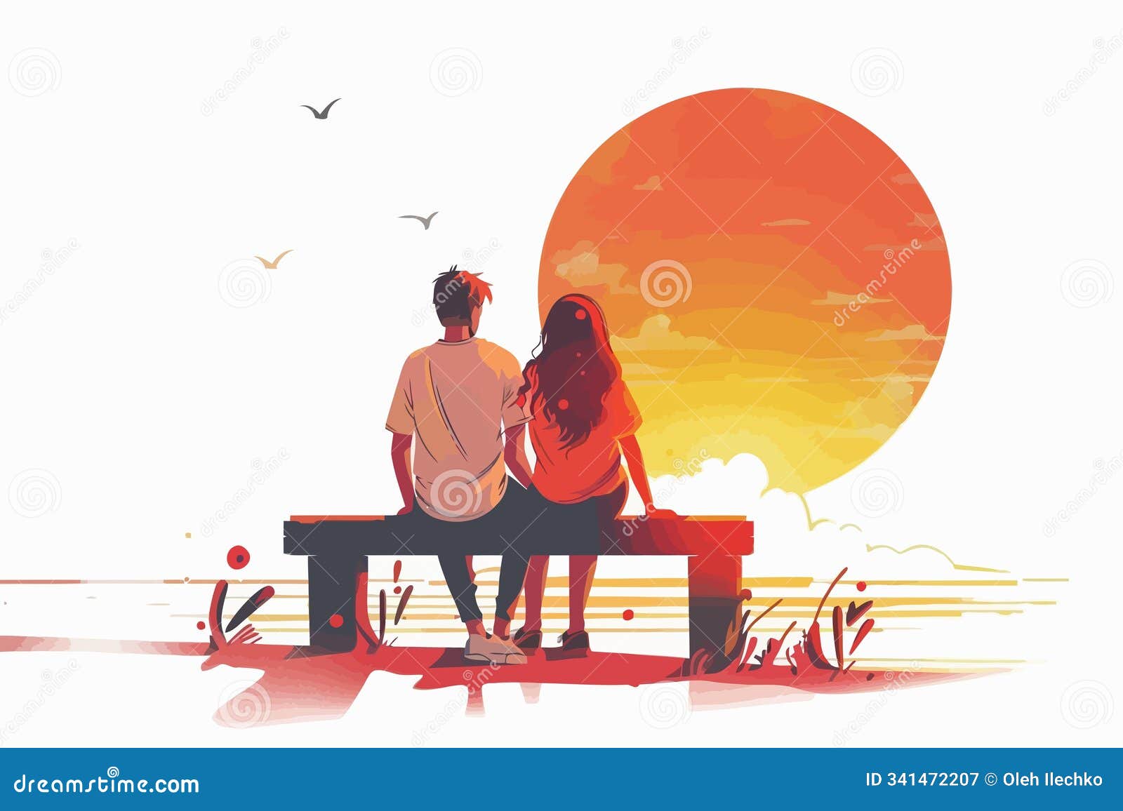 Romantic Couple Watching the Sunset Together Isolated Stock ...