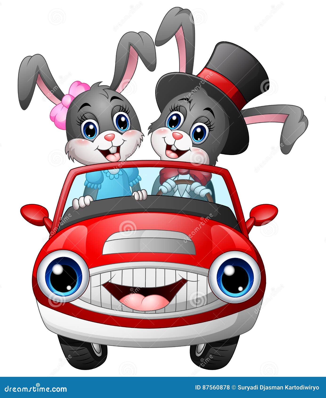 Couples Rabbit Cartoon Driving A Car On City Background | CartoonDealer ...