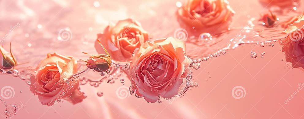 Romantic Creative Layout with Roses Floating in Water. Minimal Nature ...
