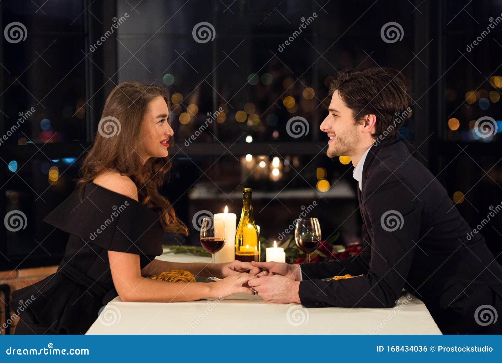 Beautiful Young Couple Dining in Luxury Restaurant Stock Photo - Image ...