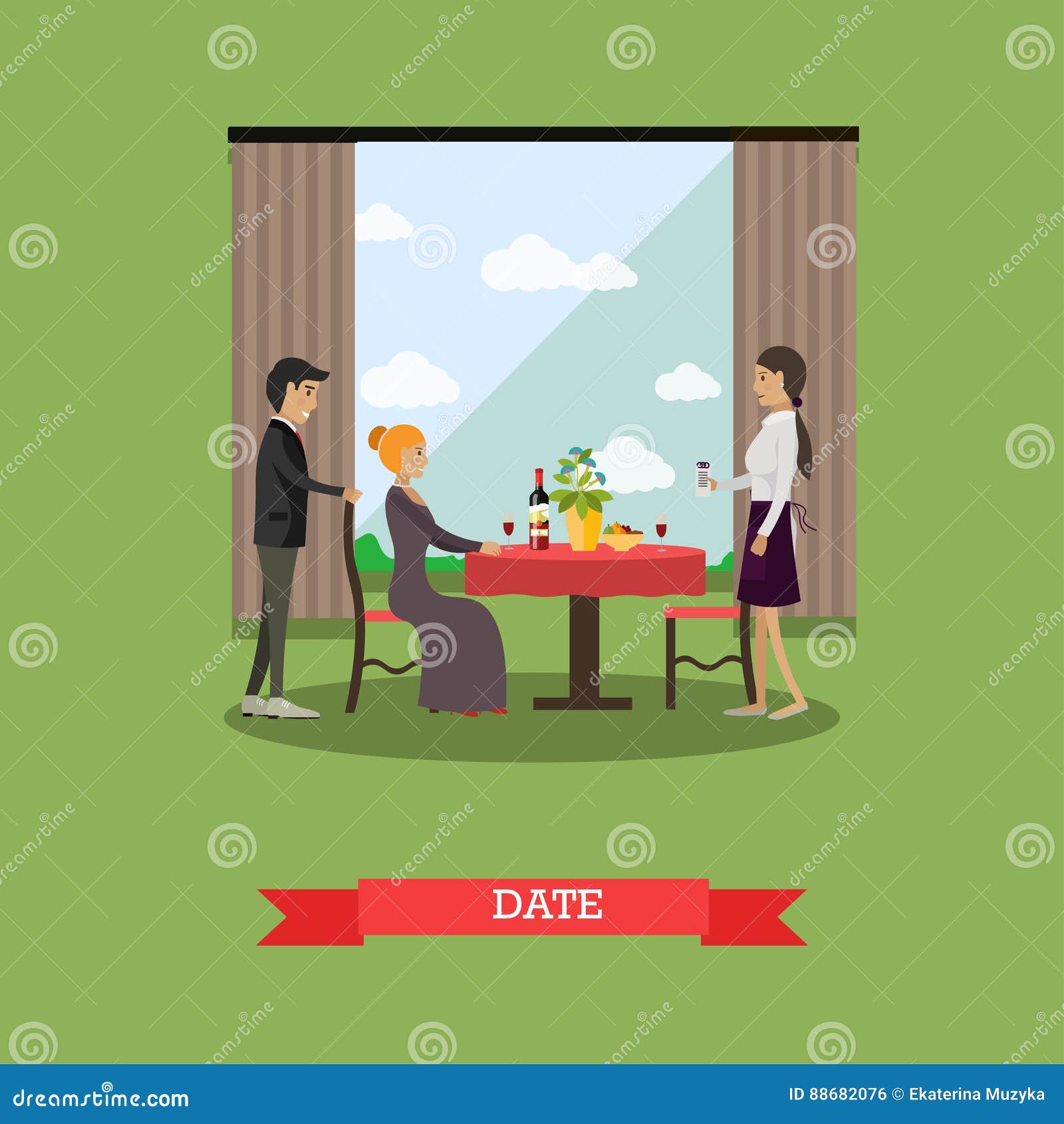 Romantic Date Vector Illustration in Flat Style Stock Vector ...