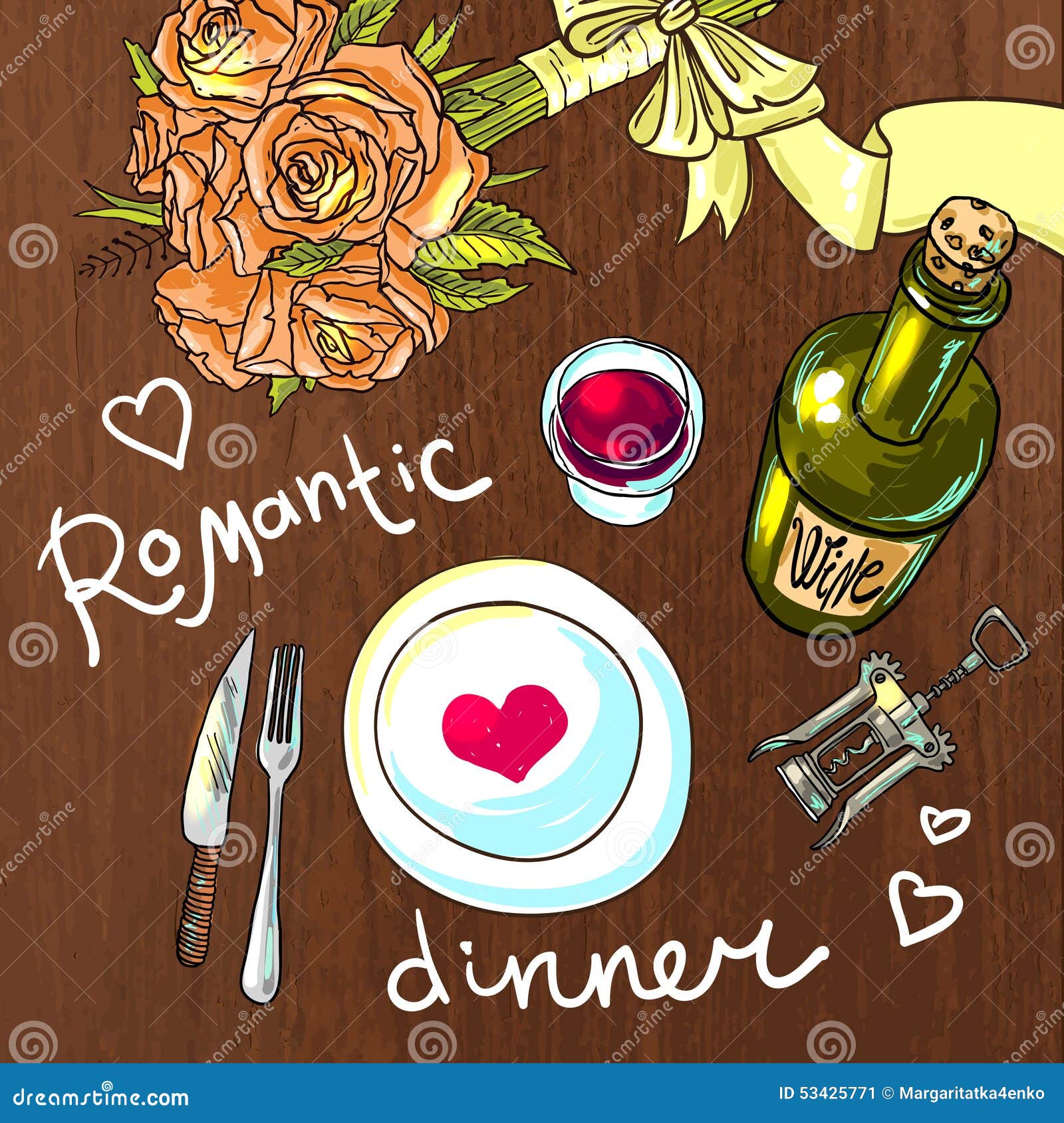Romantic dinner stock vector. Illustration of concept - 53425771