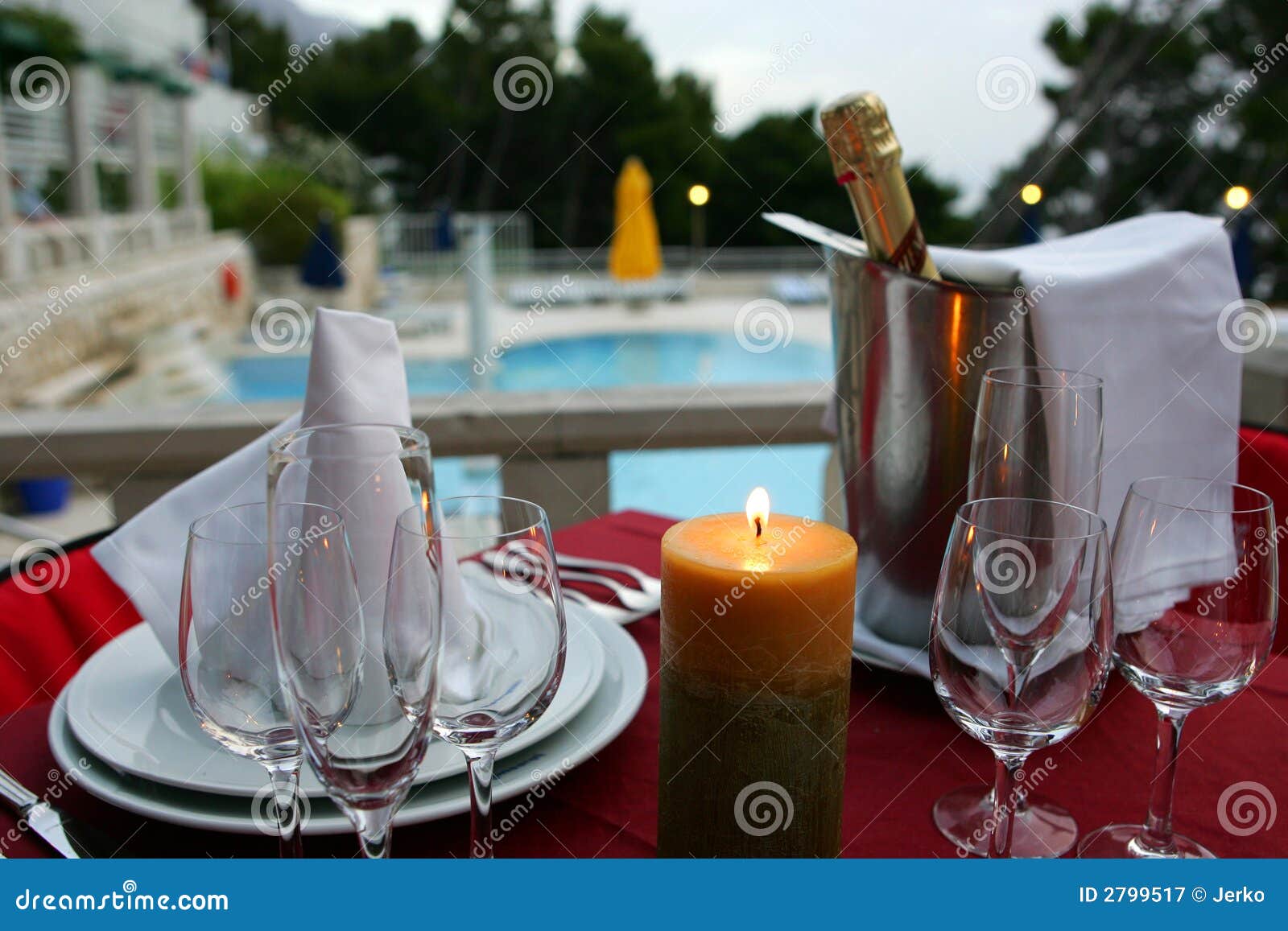 Romantic Dinner with Champagne Stock Image - Image of napkin, candle ...