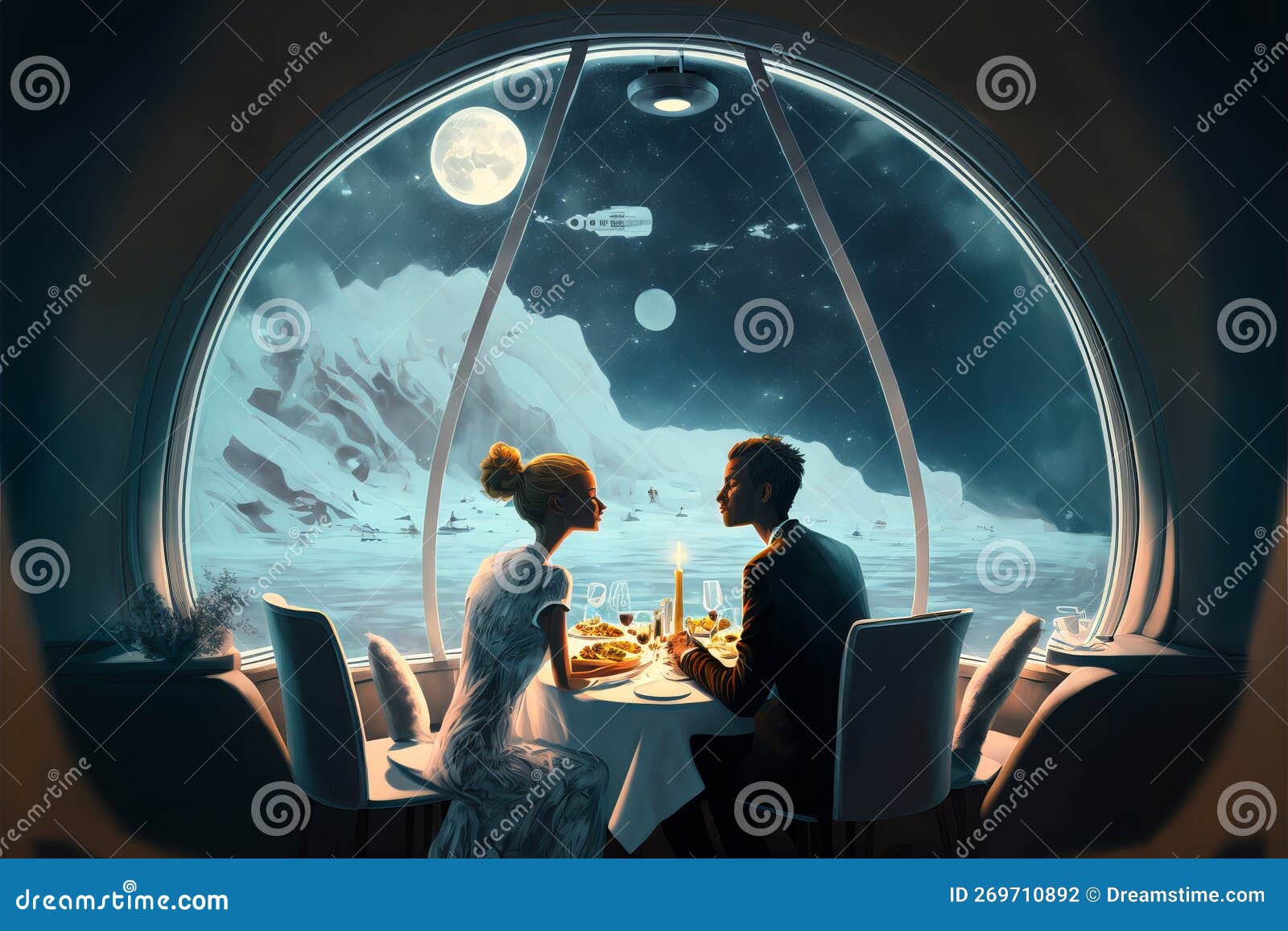 A Romantic Dinner in a Floating Restaurant (Generative AI) Stock ...