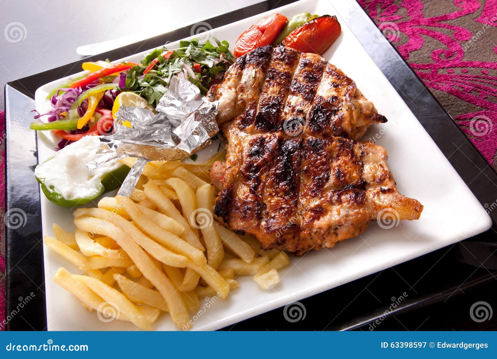 Romantic Dinner stock image. Image of fresh, chips, grilled - 63398597