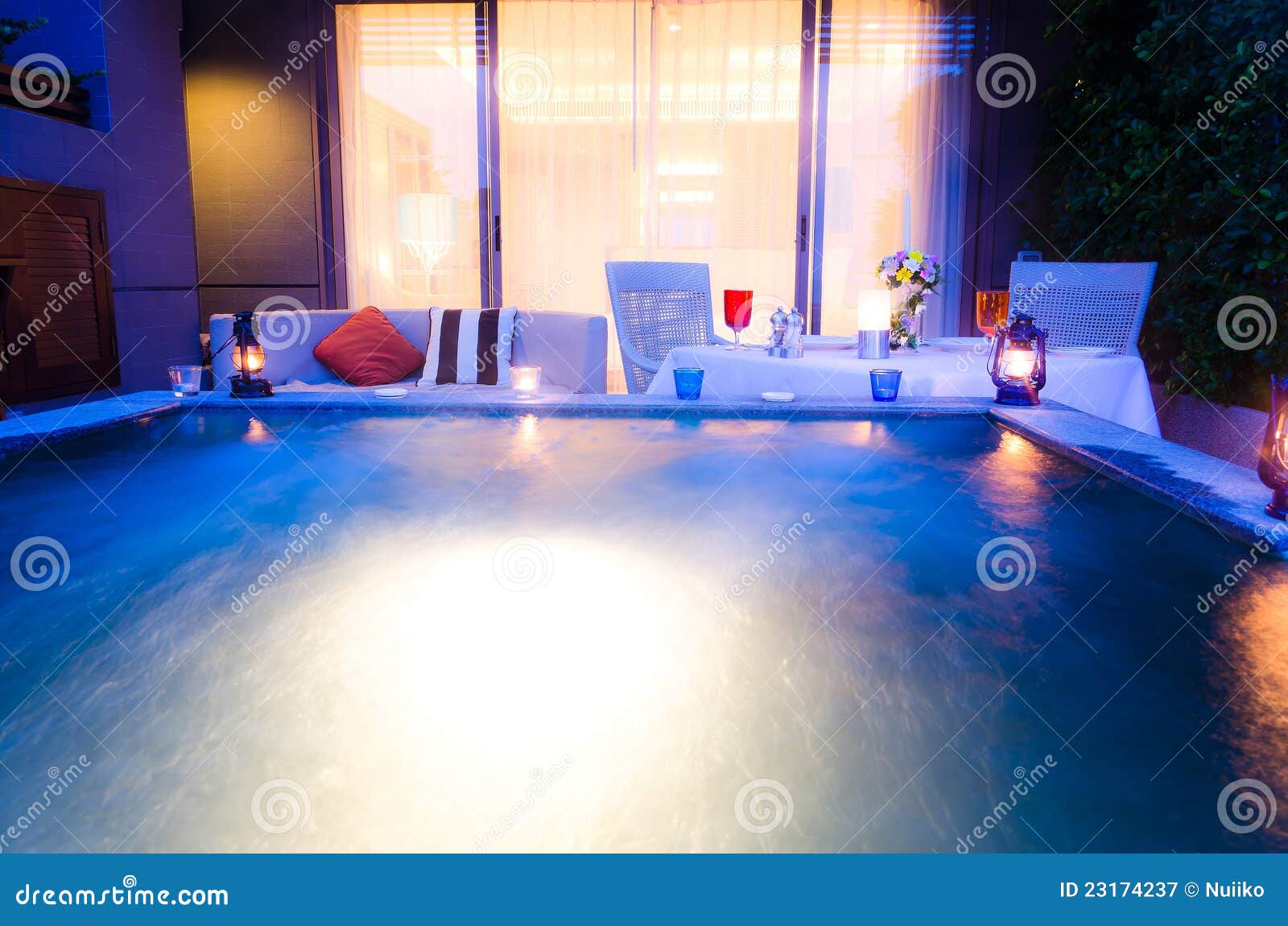 Romantic Dinner with Jacuzzi Stock Image - Image of relax, luxury: 23174237