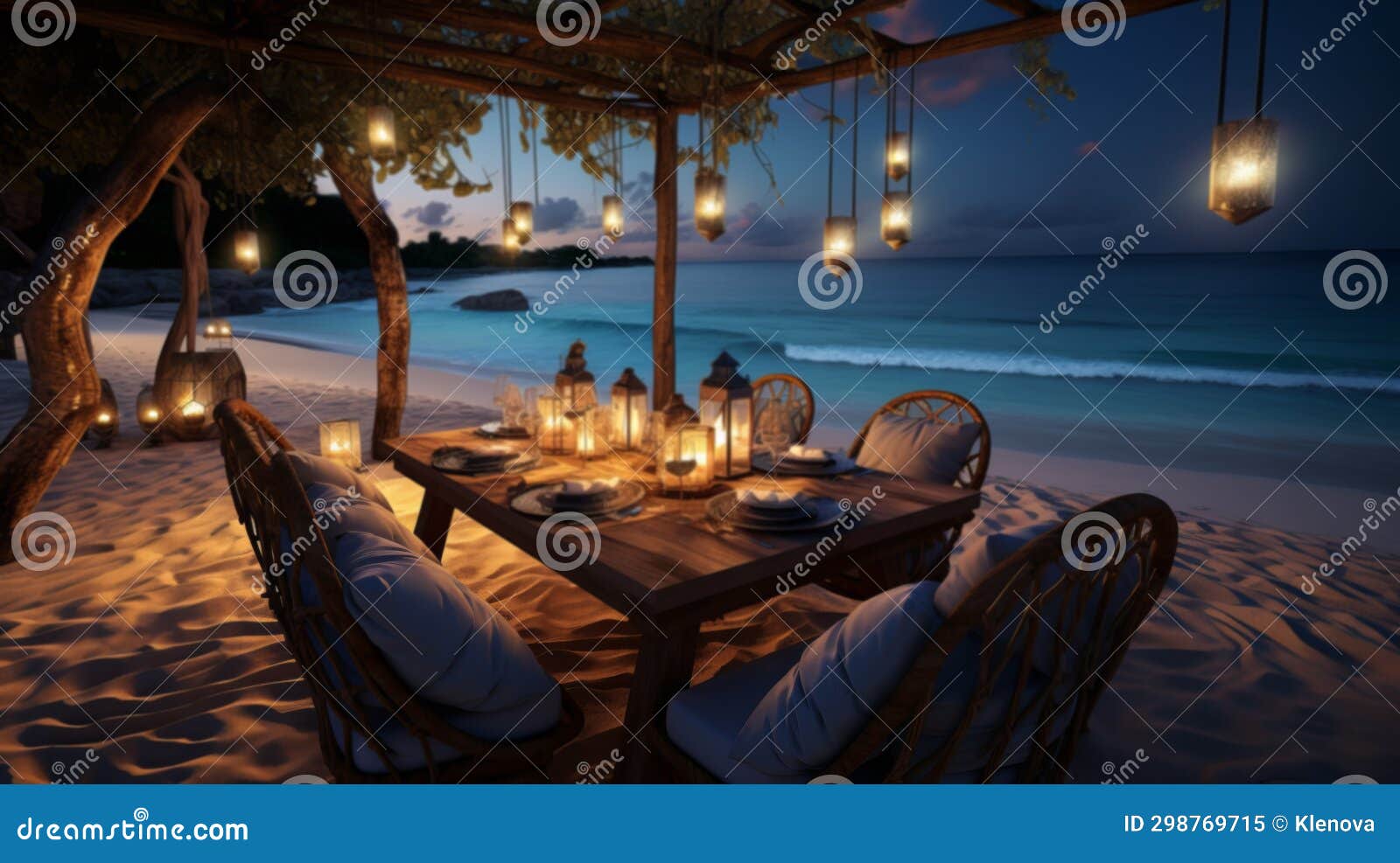 Romantic Dinner Setting on the Beach at Sunset Stock Image - Image of ...