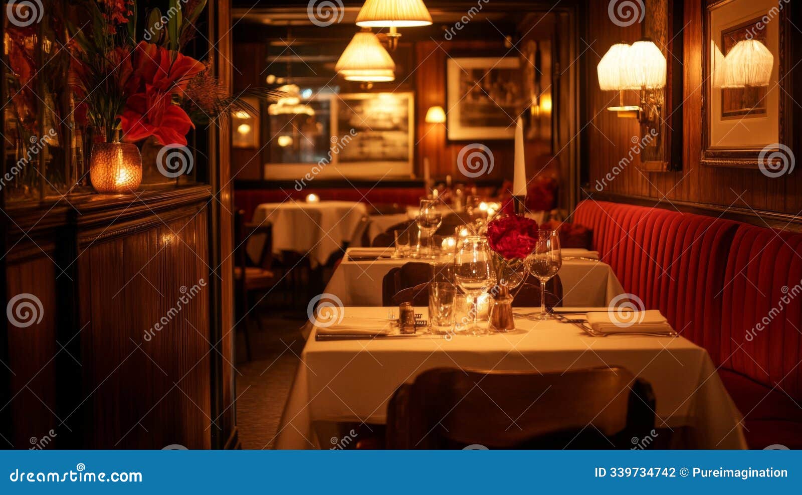 Romantic Dinner Setting in a Dimly Lit Restaurant Stock Illustration ...