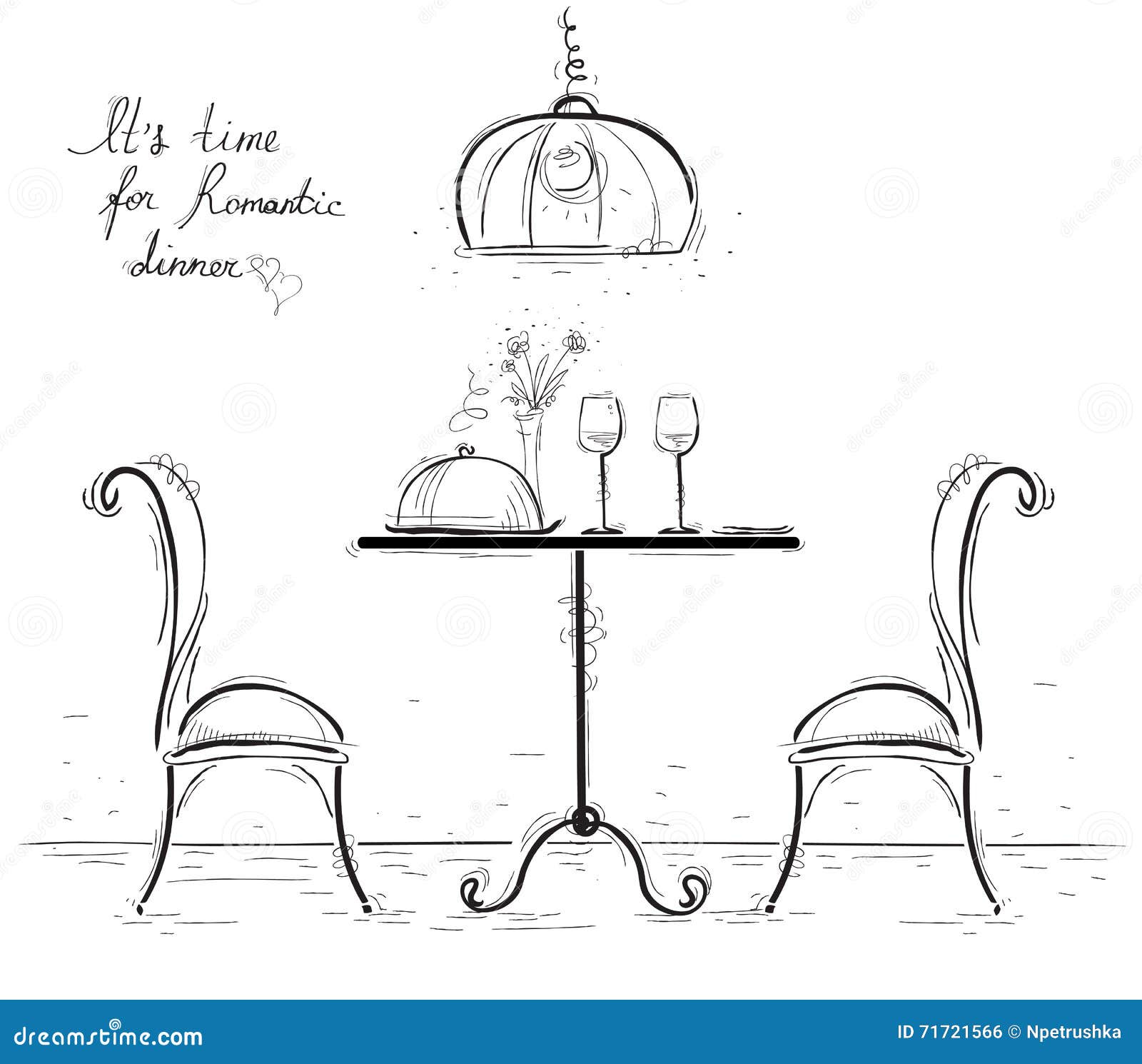 Romantic Dinner Sketchy Illustration on White. Stock Vector ...