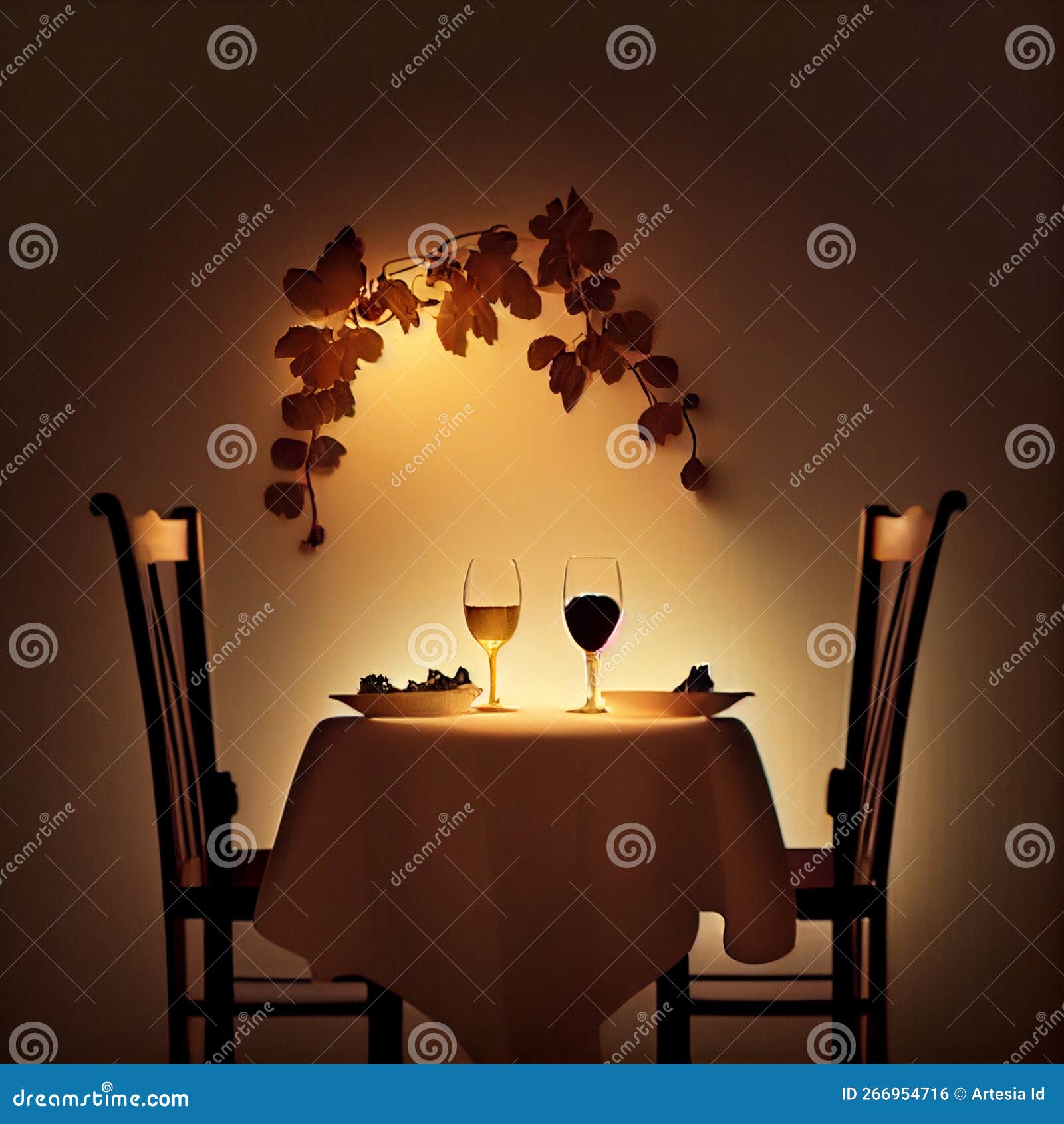 Romantic Dinner Tables stock illustration. Illustration of love - 266954716