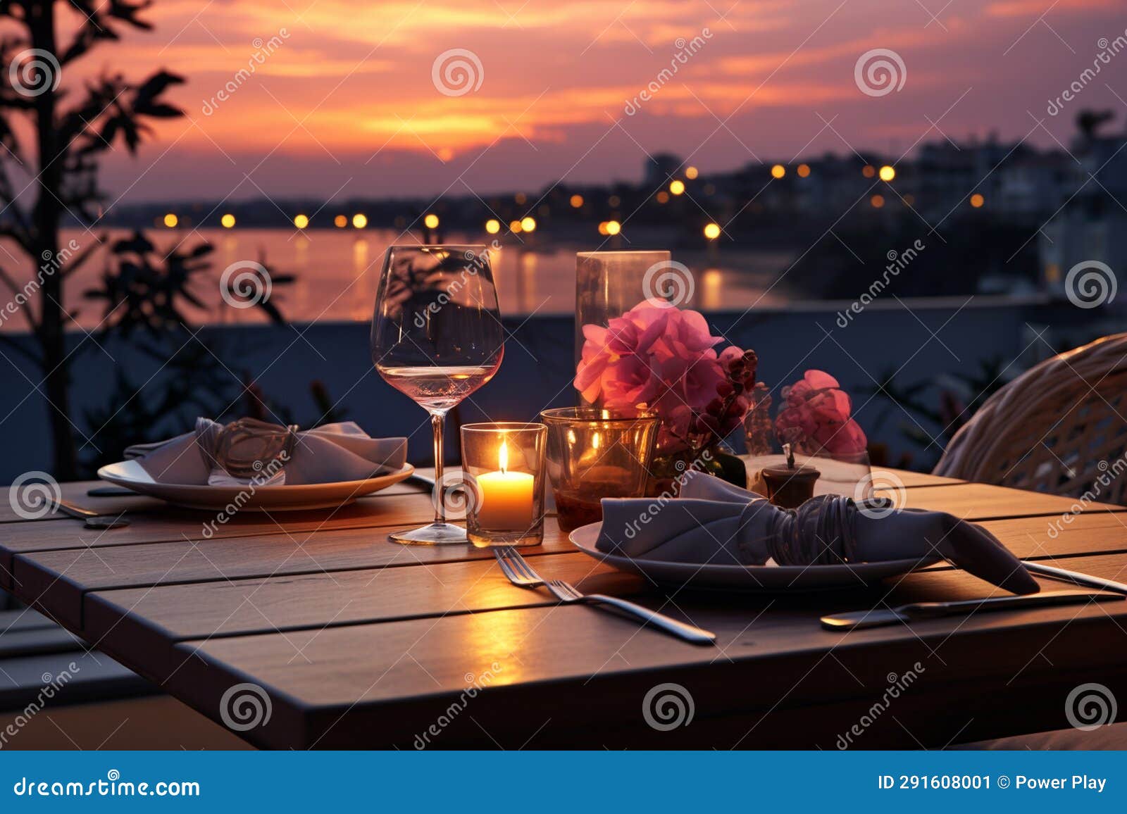 Romantic Dinner on the Terrace Overlooking the Sea at Sunset Stock ...