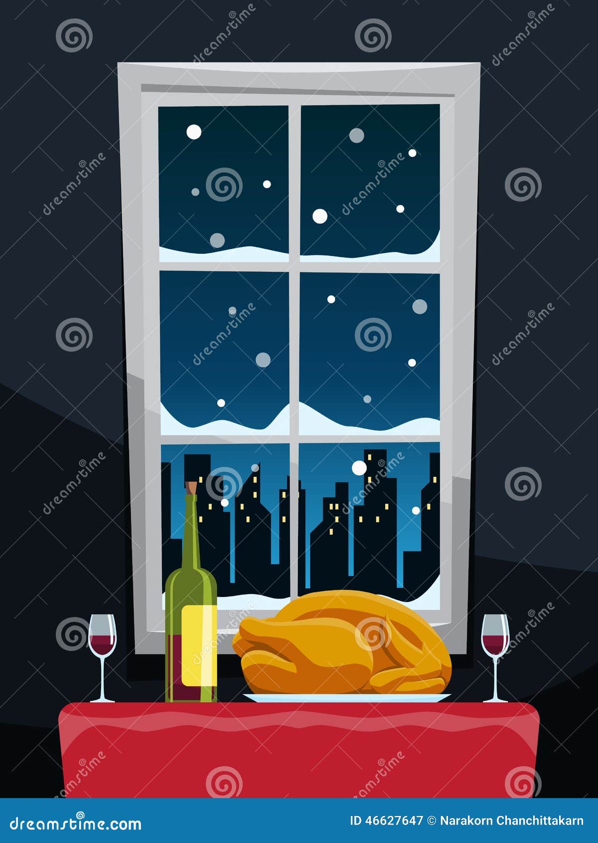 Romantic Dinner with Turkey on Table Near Window Stock Vector ...