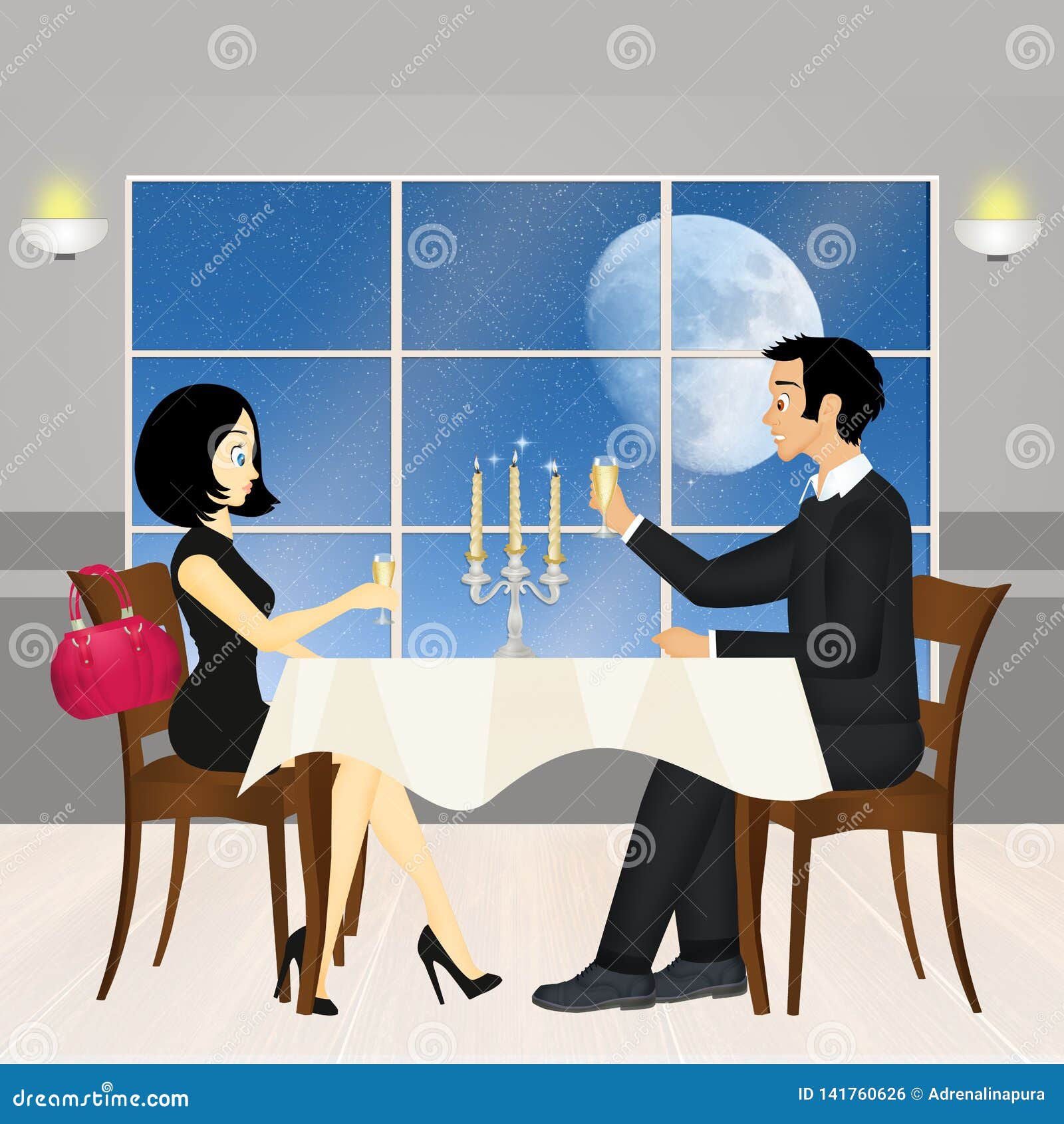 Romantic dinner for two stock illustration. Illustration of woman ...