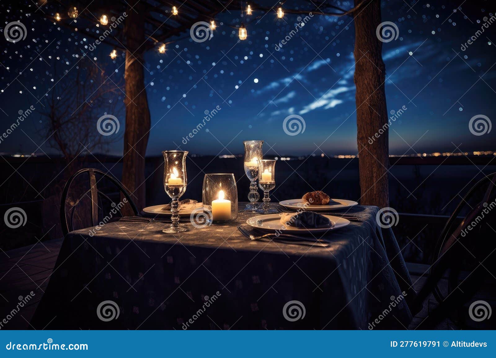 Romantic Dinner for Two, with Candlelight and Starry Sky Overhead Stock ...