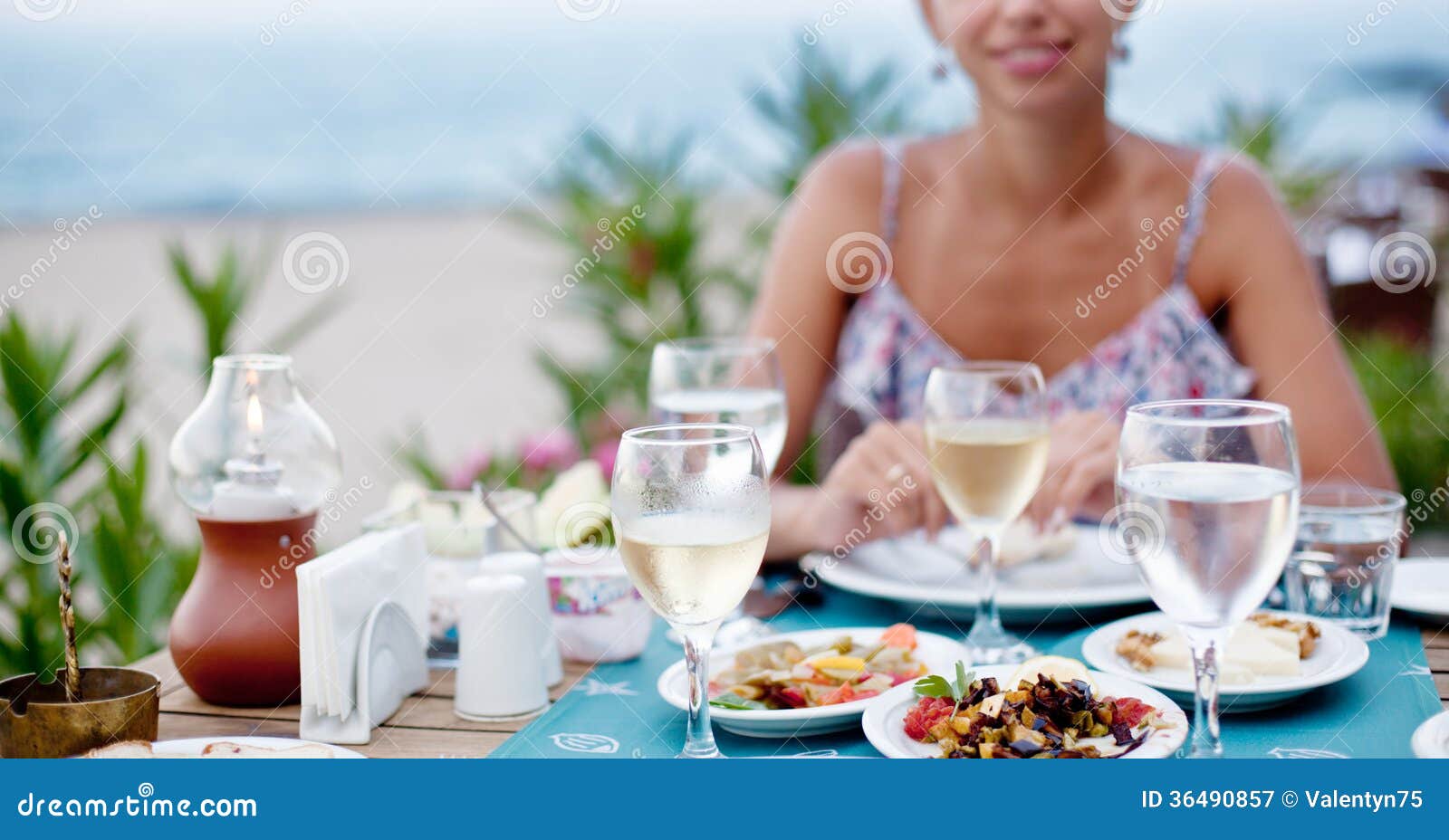 Romantic Dinner with White Wine. Stock Image - Image of luxury, healthy ...