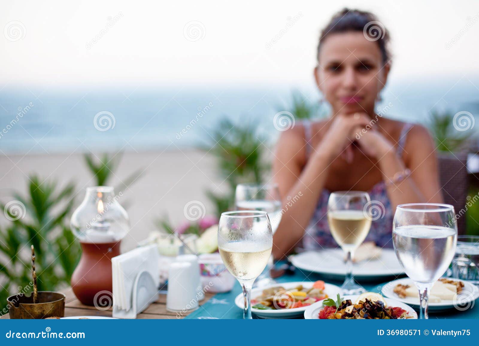 Romantic Dinner with White Wine. Stock Image - Image of celebration ...