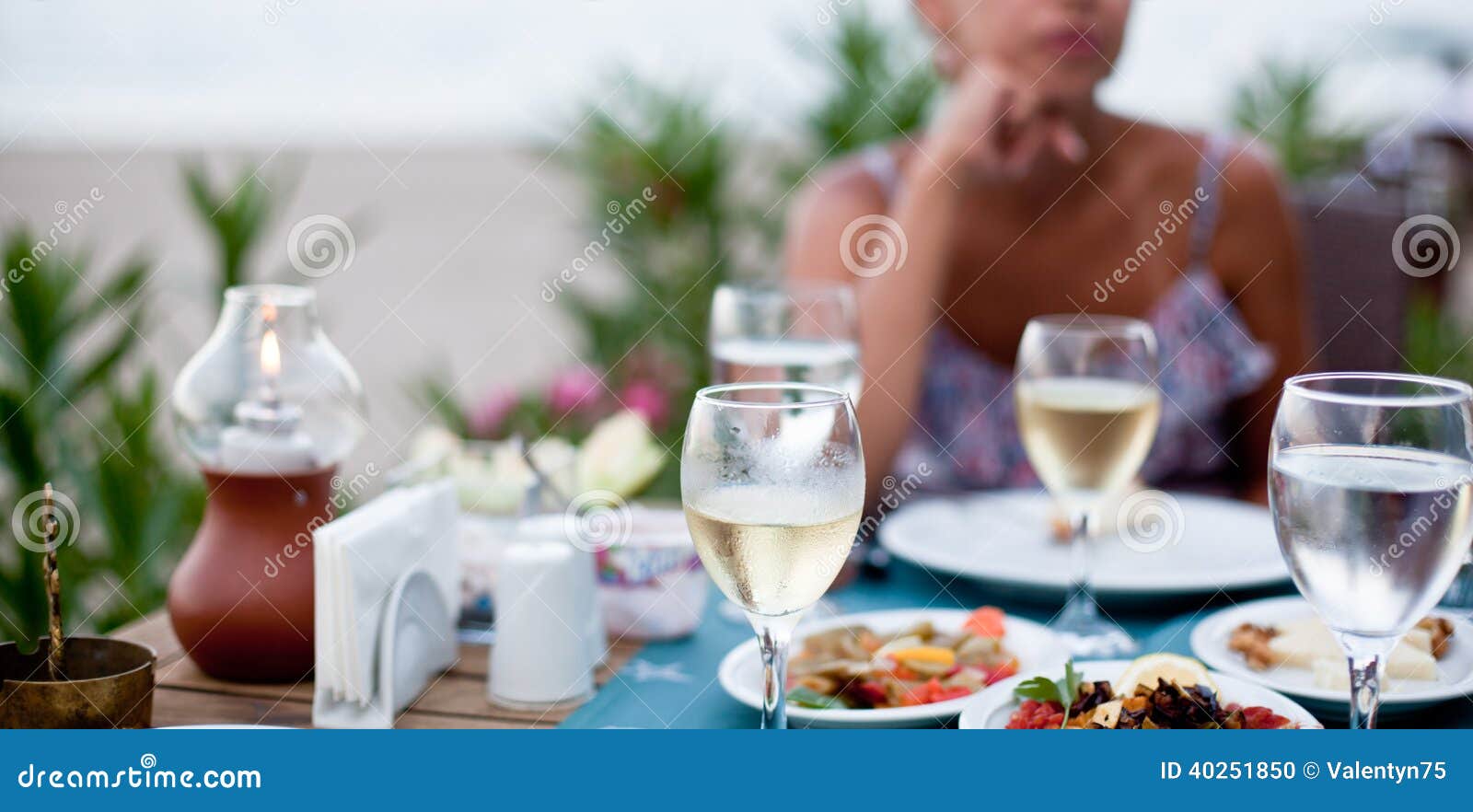 Romantic Dinner with White Wine. Stock Photo - Image of elegance, glass ...